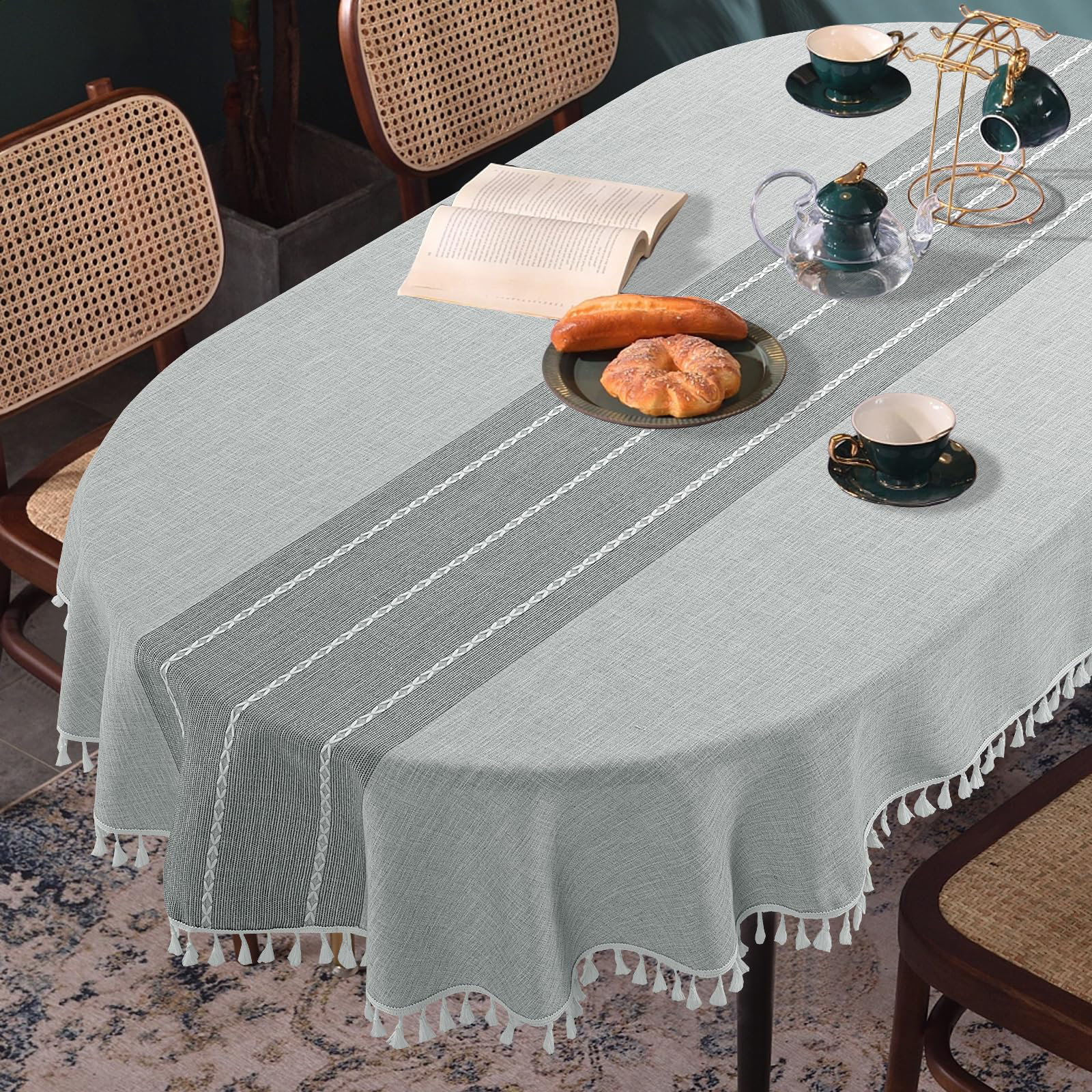 Dakota Fields Nappe unie à broderie unie avec pampilles pour table ...