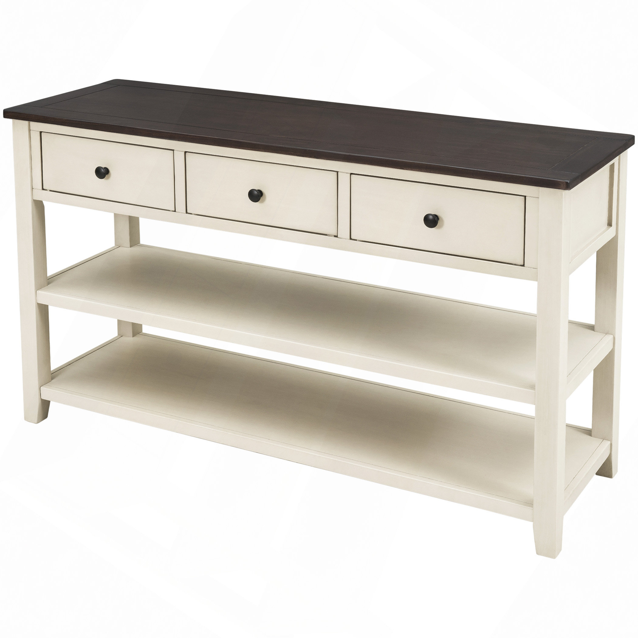 Ivy Bronx Console Table With Two Open Shelves, Pine Solid Wood Frame ...