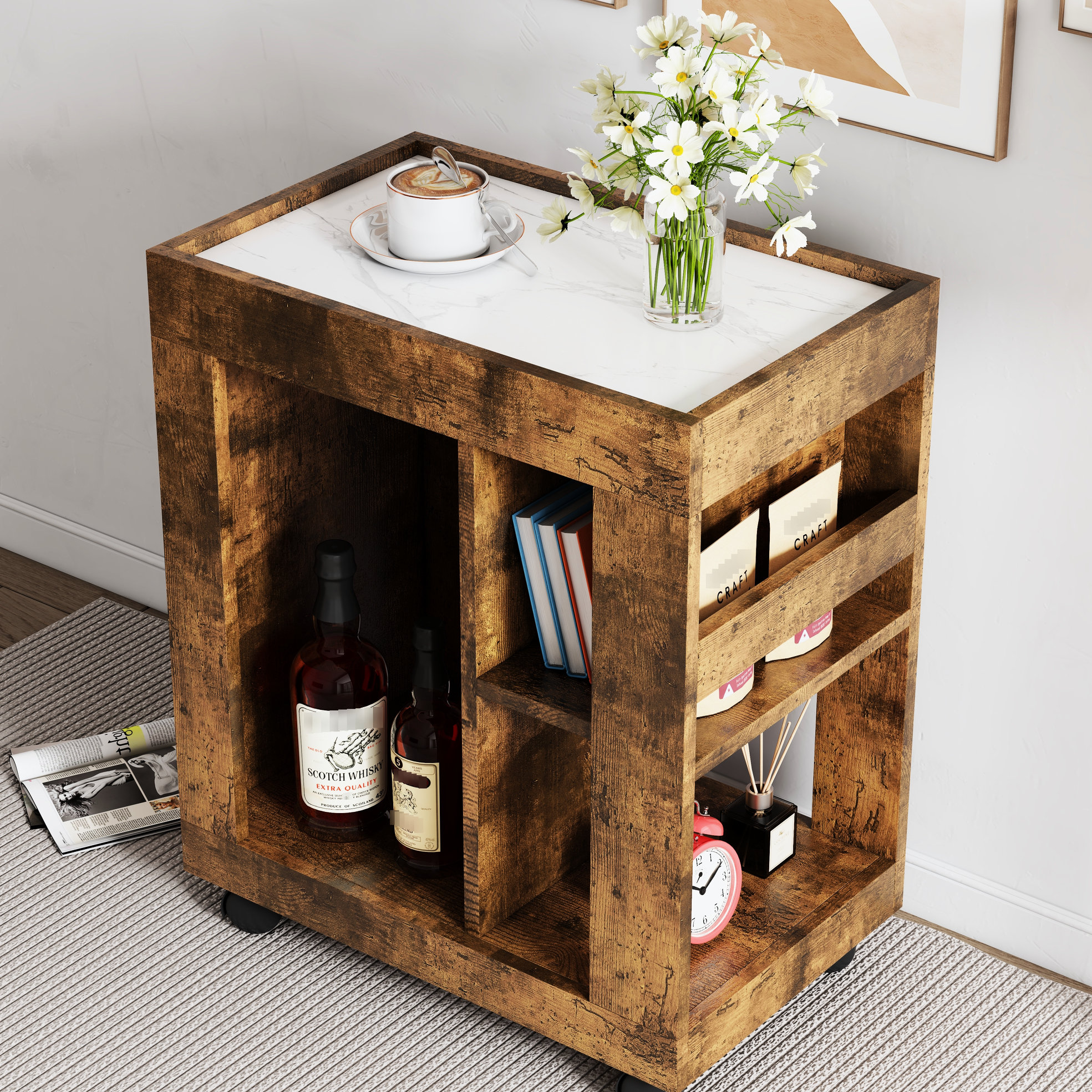 Latitude Run® Movable Brown Storage Locker For Bedroom: Mid-Century ...