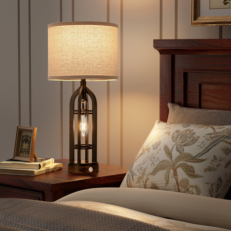 Ebern Designs 25'' Farmhouse Table Lamp Set with Rotary Socket and USB ...