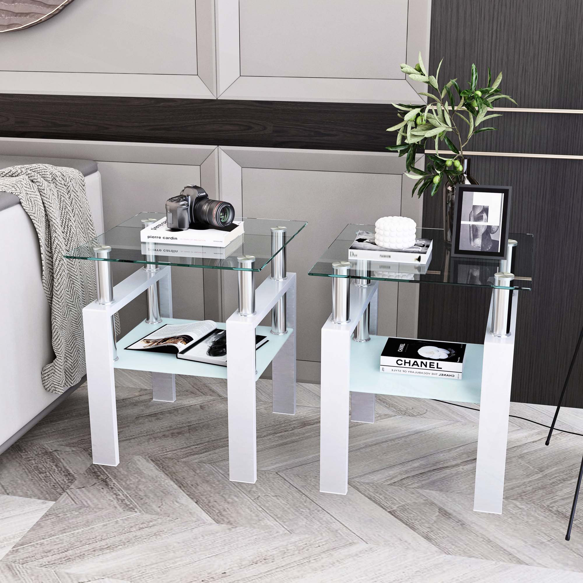 Latitude Run® Set Of 2,Modern Tempered Glass Tea Table Coffee Table End ...