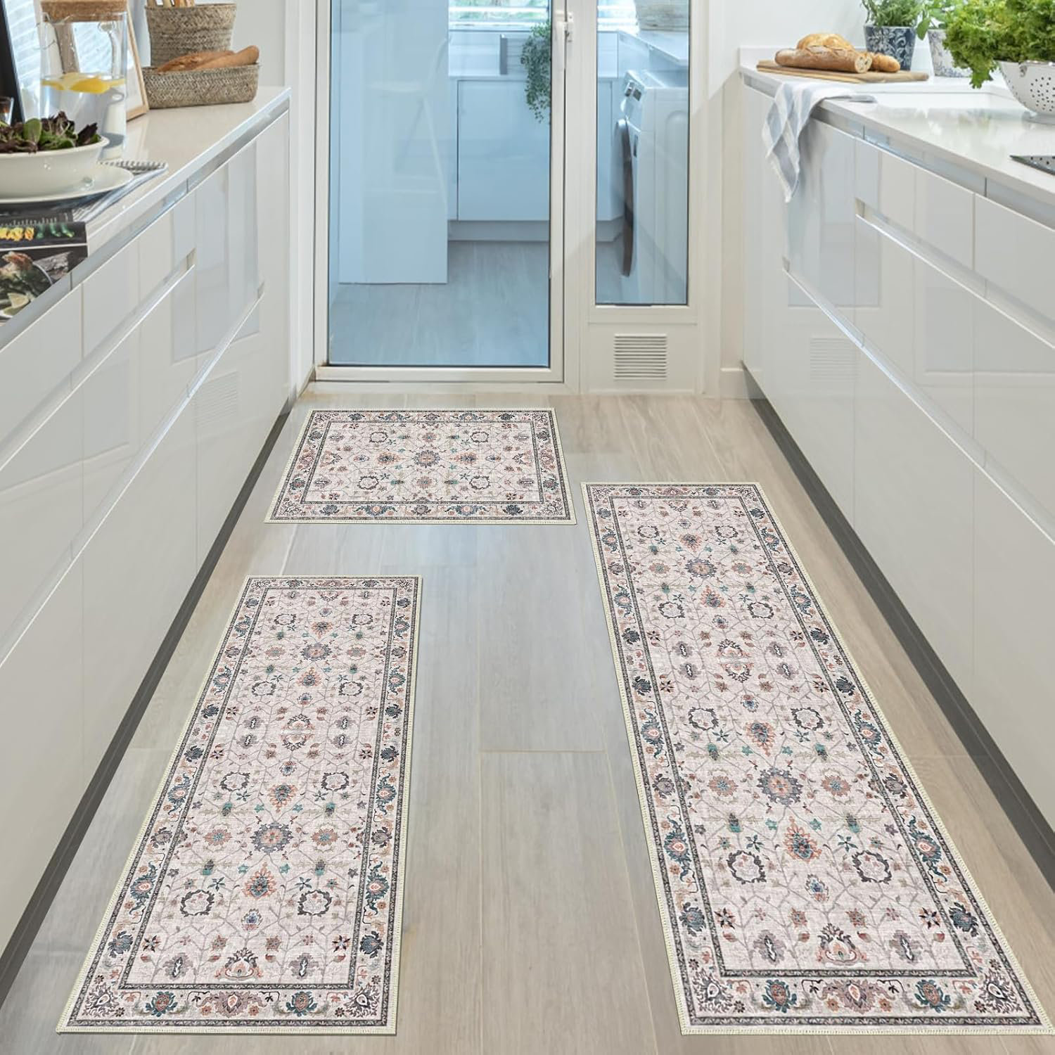 Bungalow Rose Light Beige Boho Kitchen Rug,20"x32"+20"x48"+20"x59 ...