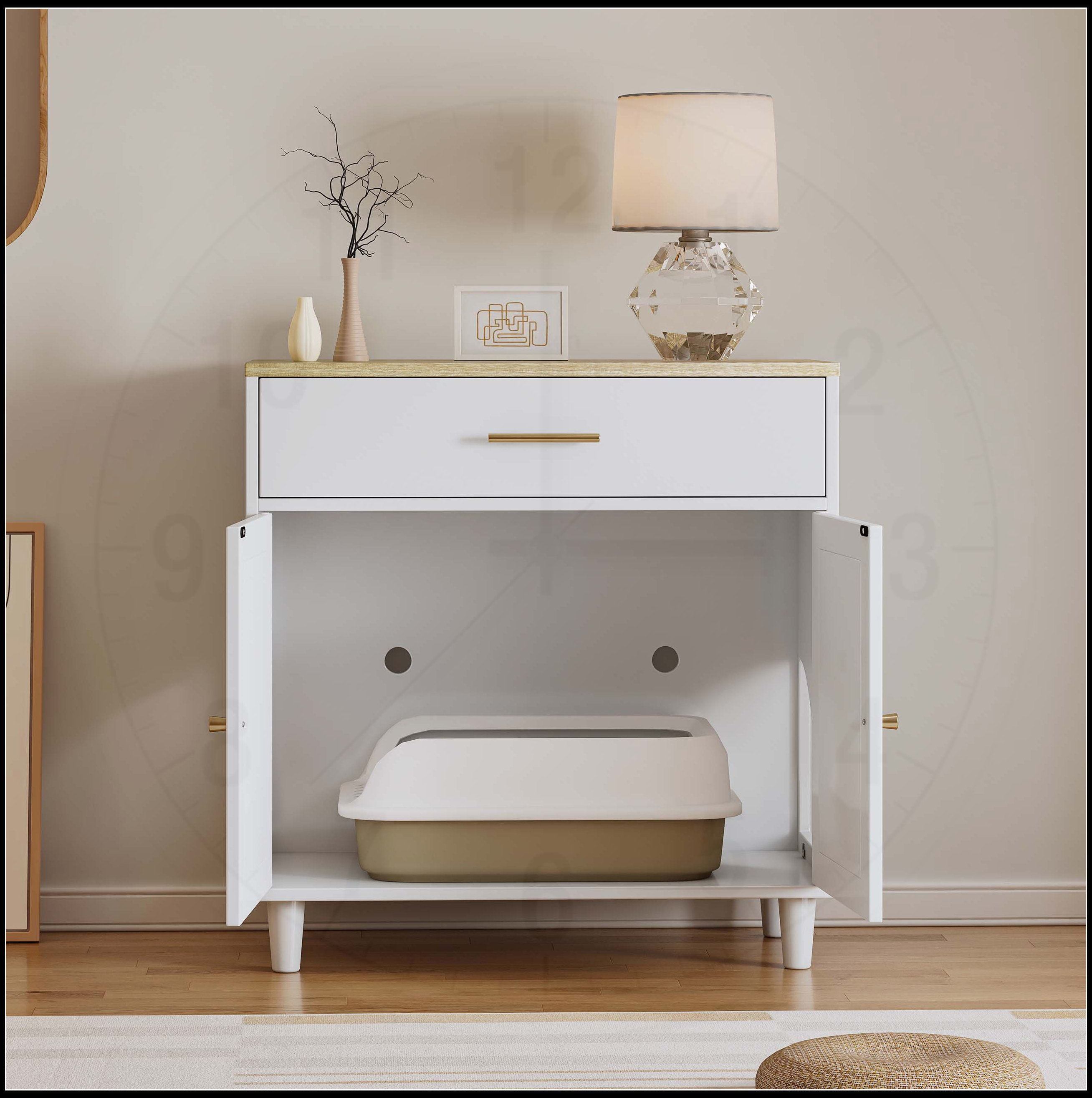 George Oliver Stylish Wooden Cat Litter Box Enclosure with Scratch Pad ...