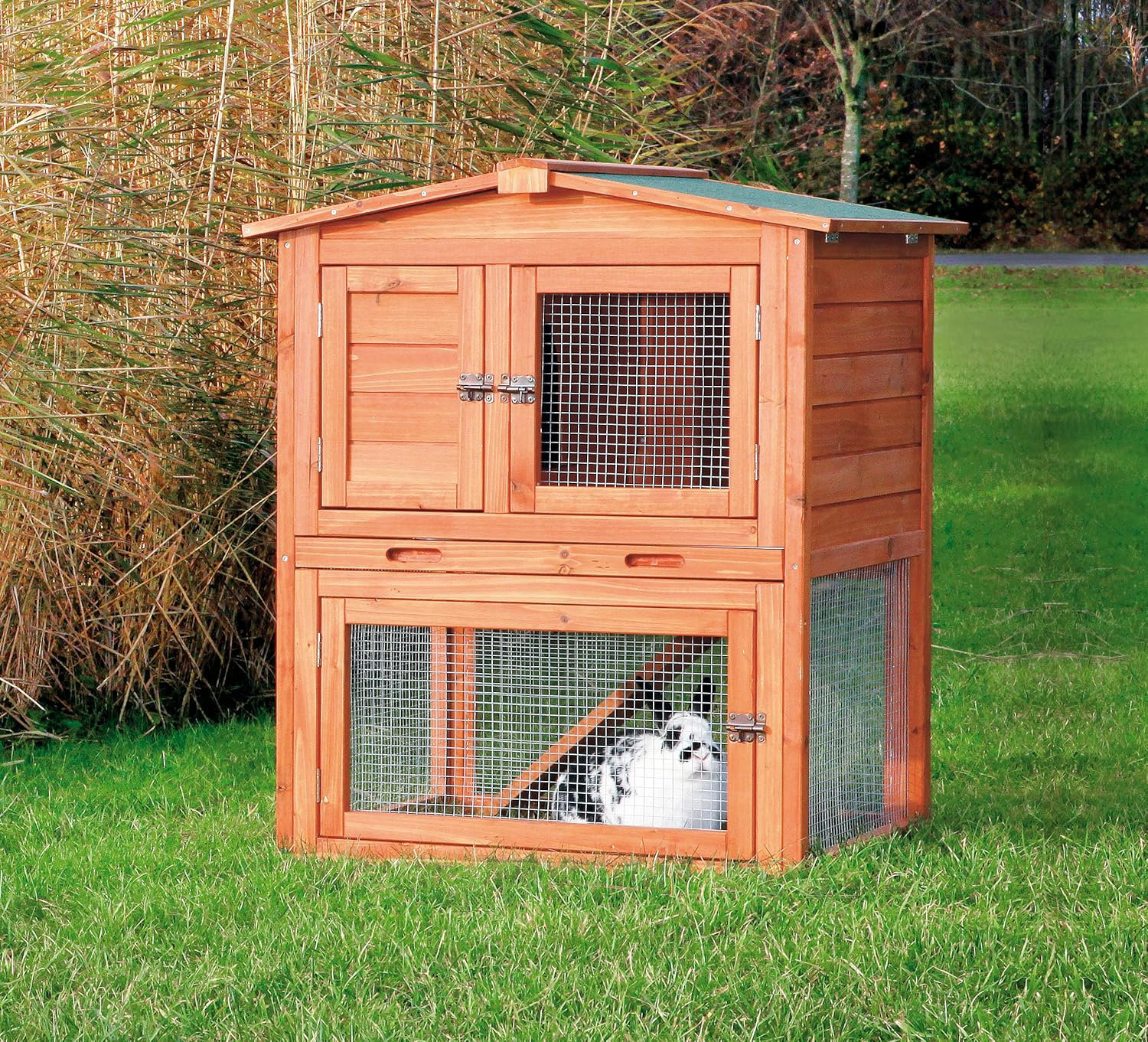 Archie & Oscar™ Natura Single Rabbit Hutch With Run, 2-Storey With Ramp ...