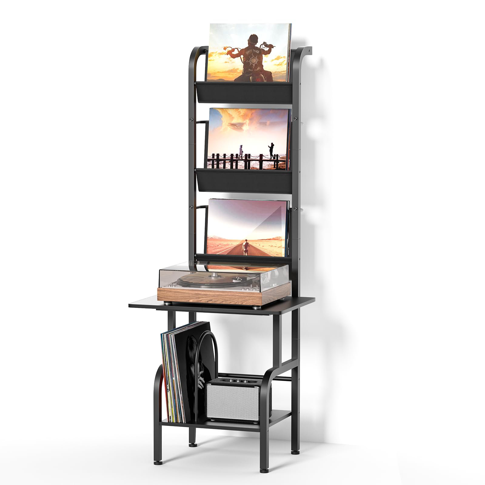 COAHAHA Black Wooden Vinyl Record Stand With Large Countertop, Vertical ...