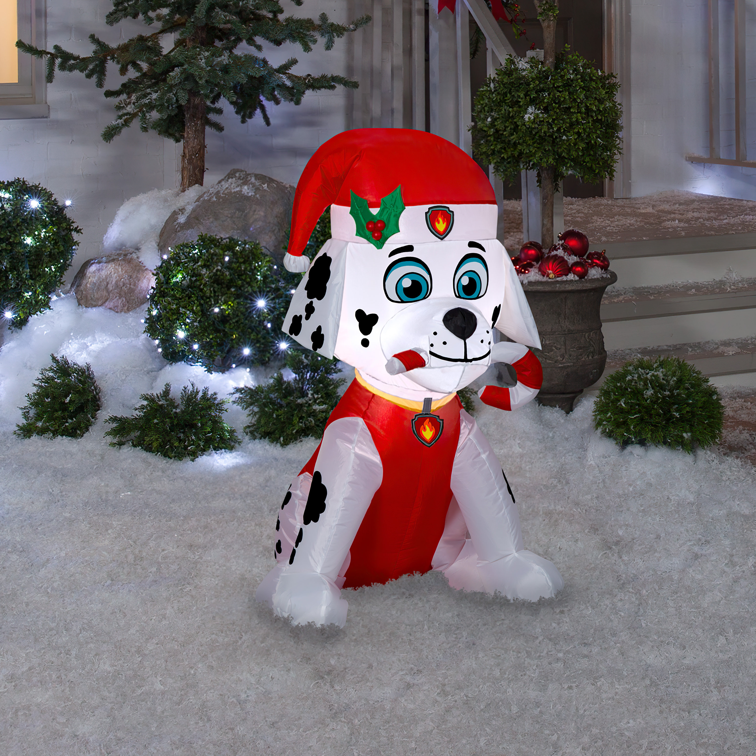 Gemmy Industries Airblown Marshall Fire Dog with Candy Cane Small Nick ...