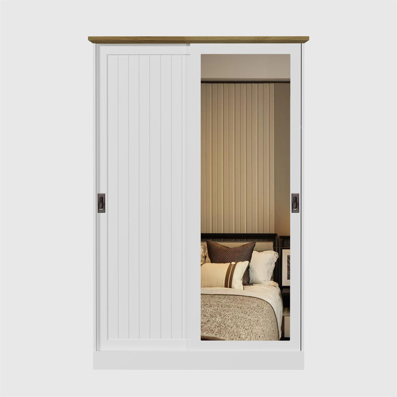 17 Stories Wardrobe with Sliding Door and Full Length Mirror White and ...