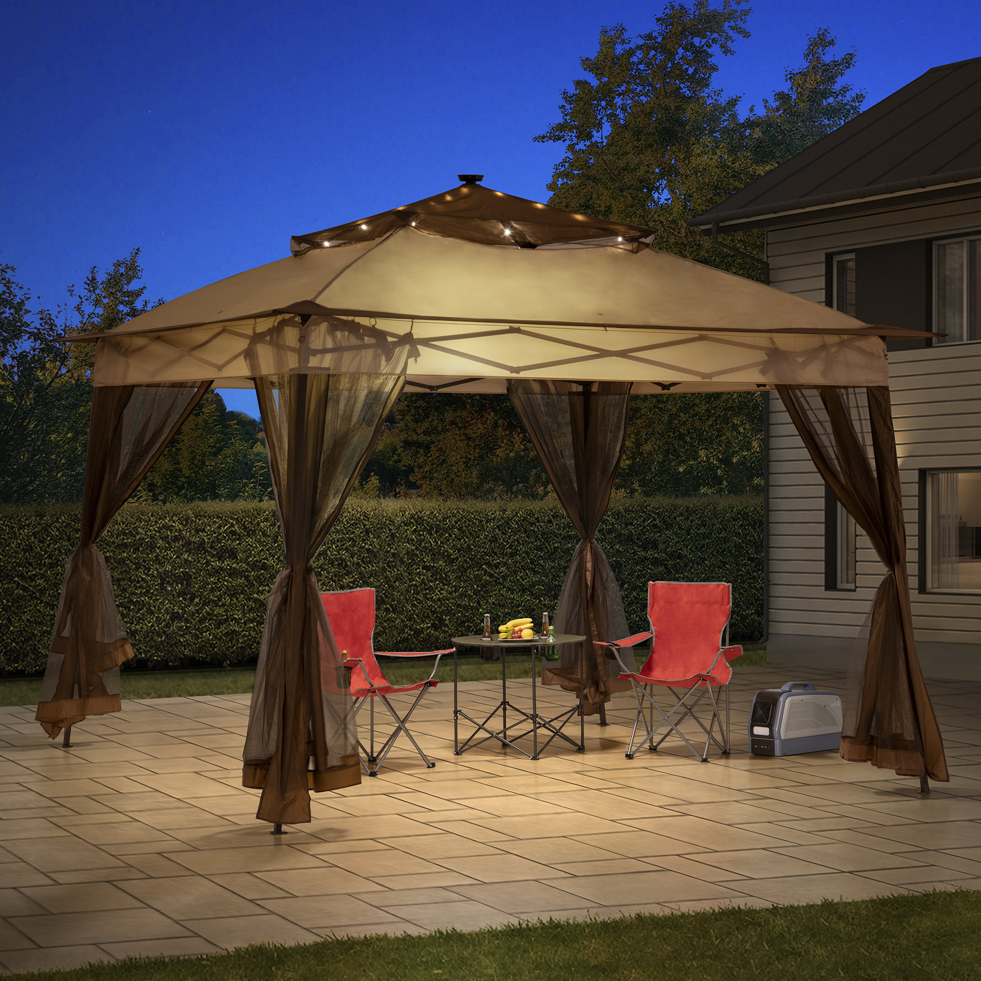 Sunjoy With Solar LED Lighting 11 Ft. W x 11 Ft. D Steel Pop-up Gazebo ...