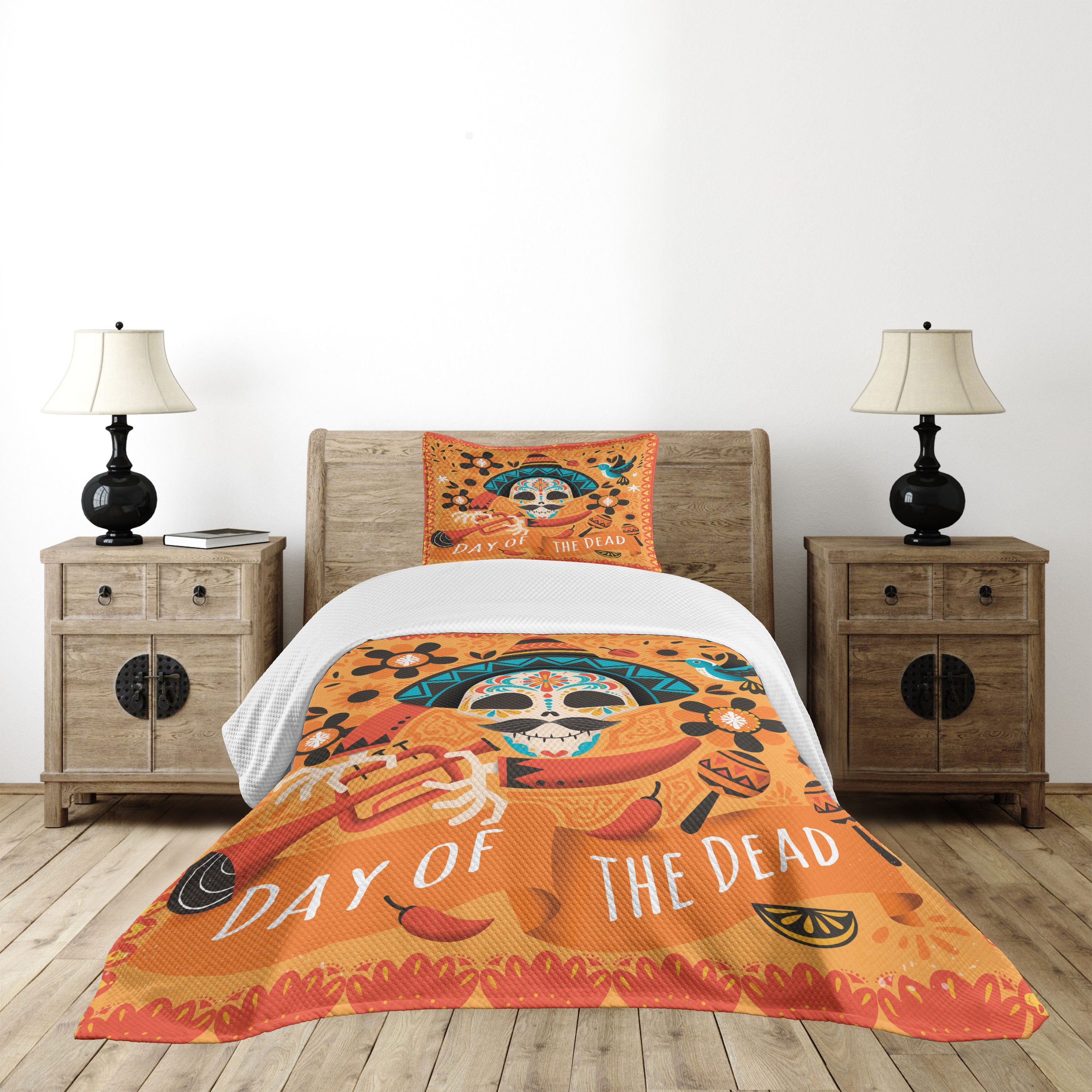 Ambesonne Sugar Skull Bedspread Set Trumpet Player Multicolor | Wayfair