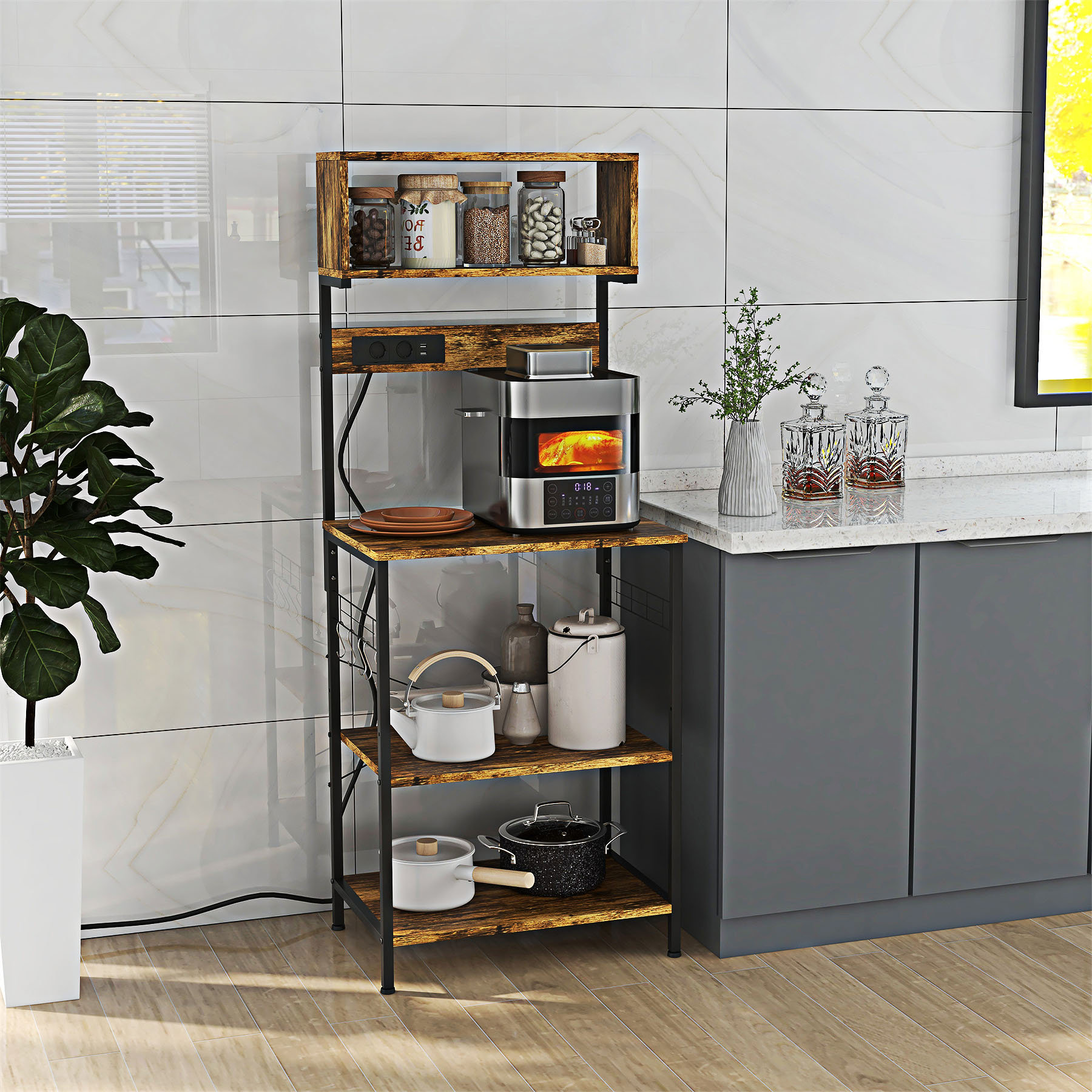 17 Stories Versatile Kitchen Bakers Rack with Power and Coffee Bar ...