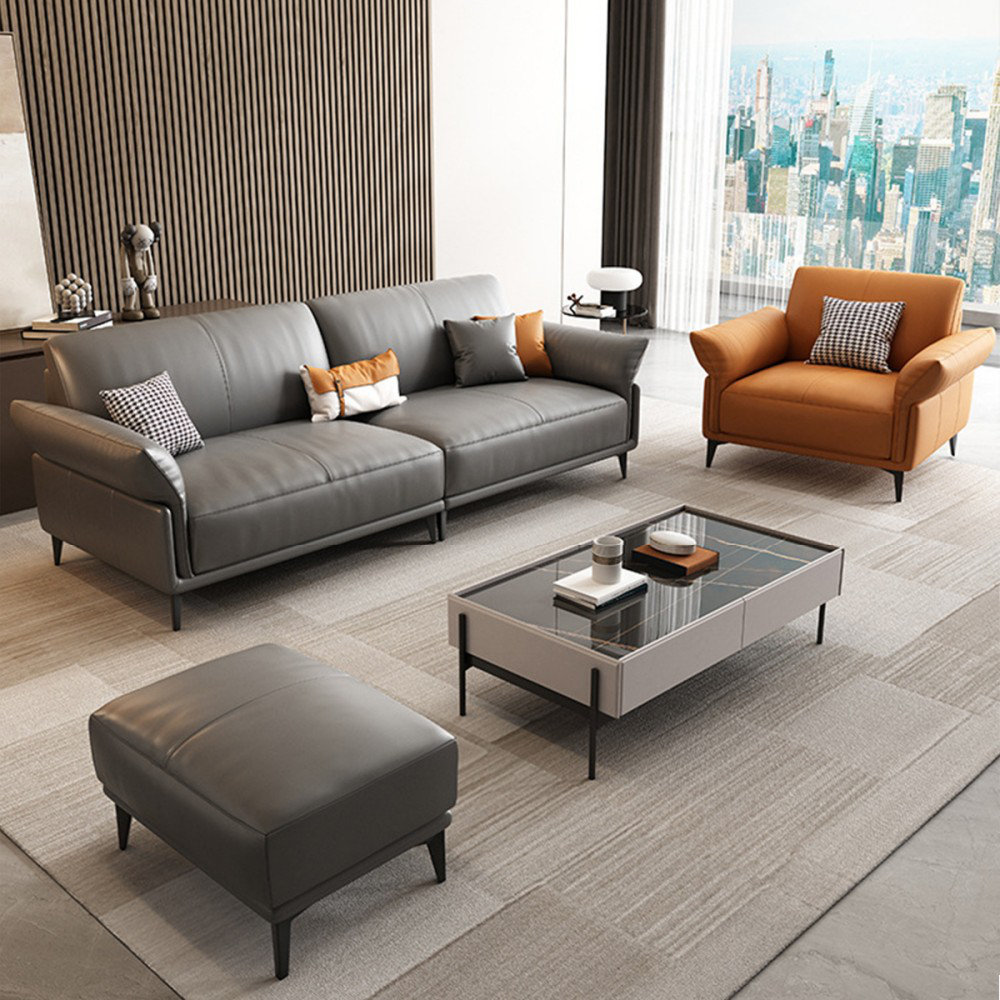 Wren Decors Gray Genuine Leather 3 - Piece Living Room Set | Wayfair