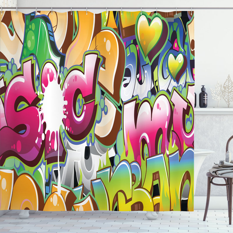 Ivy Bronx Urban Graffiti Shower Curtain Throwie Style Multicolor | Wayfair