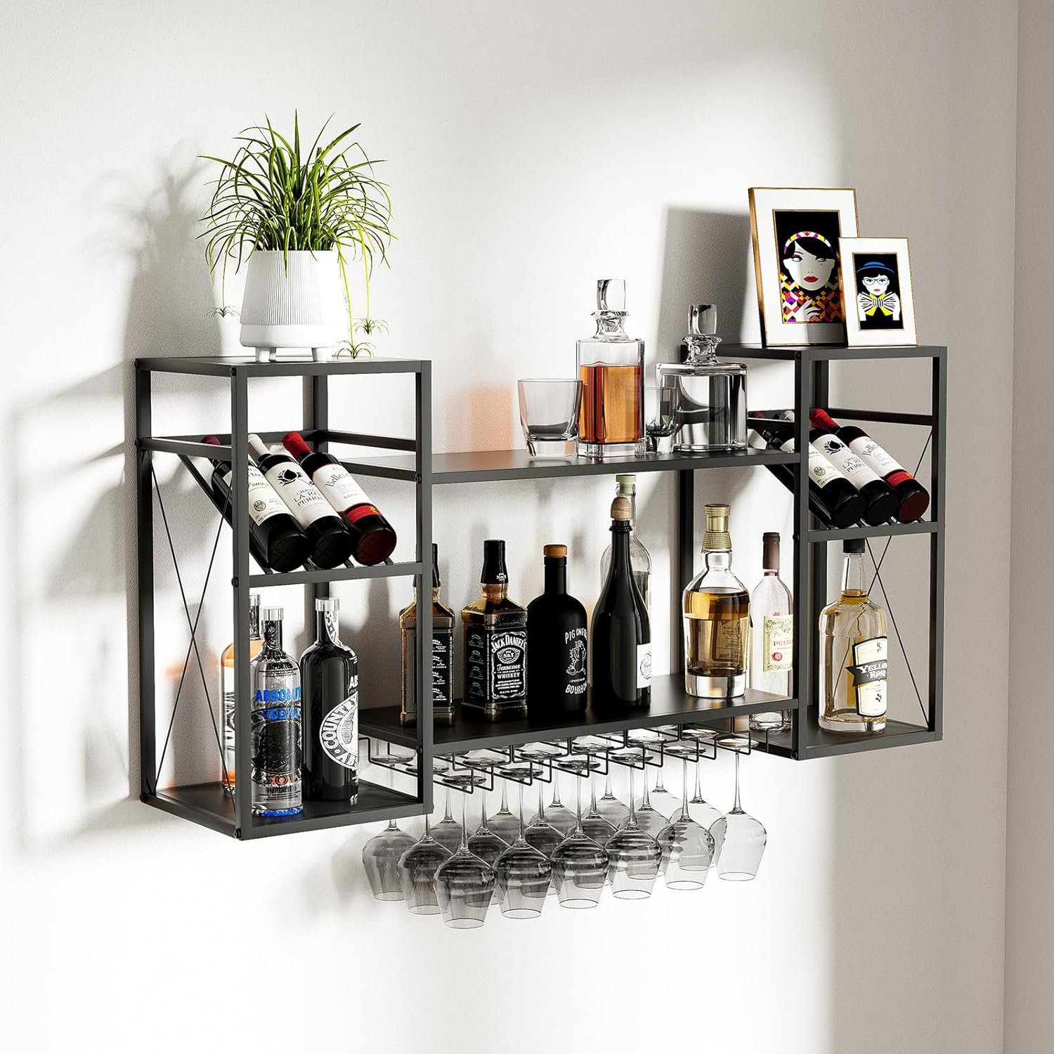 Prep & Savour 2-Tier Wall Mounted Wine Rack Metal Bar Liquor Shelves ...