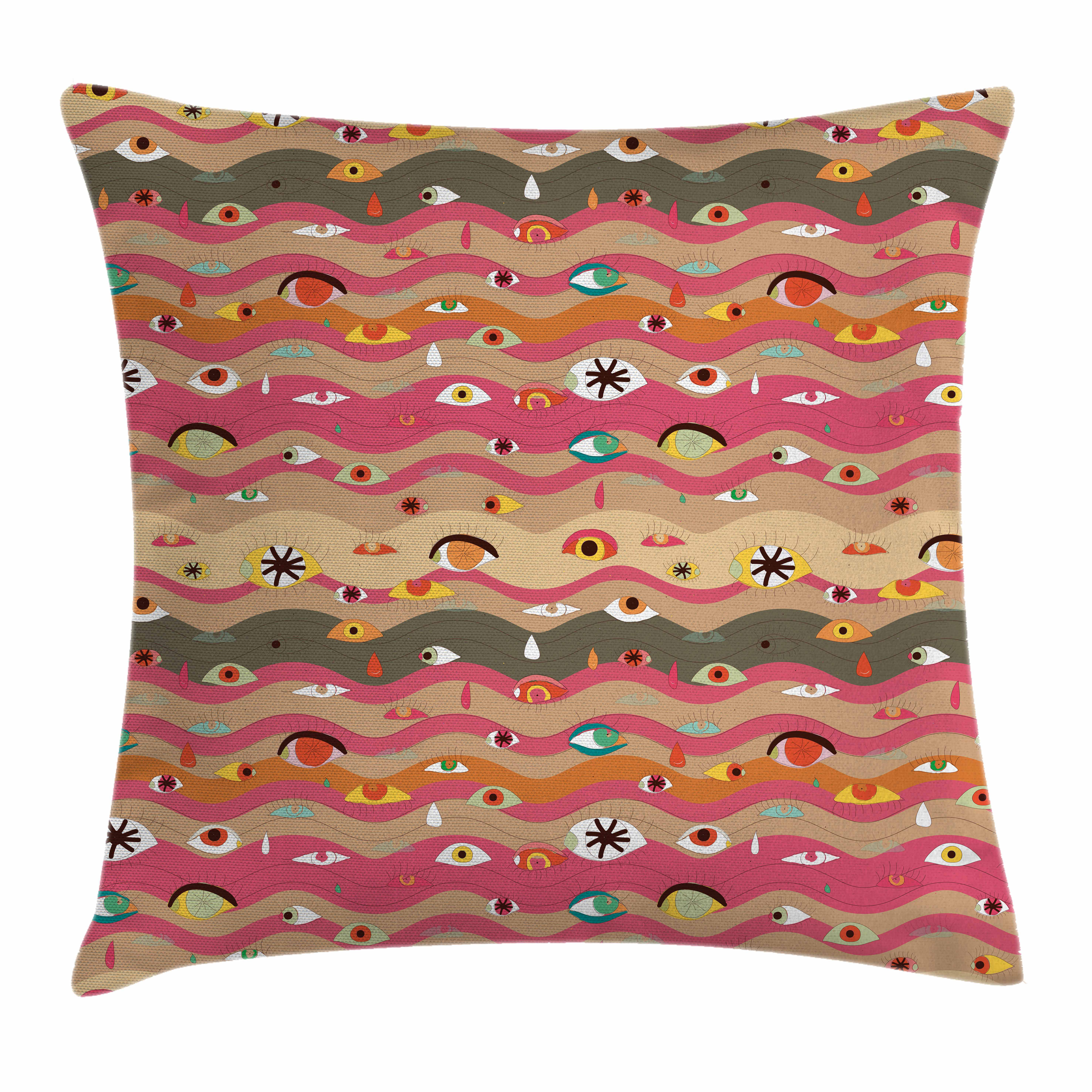 Ambesonne Eye Wavy Lines Groovy Hippie Square Pillow Cover | Wayfair