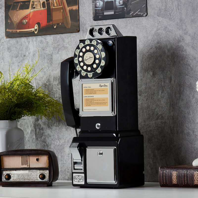 Ryan Bros. American Retro 1950's Payphone with Coin Bank (Black） | Wayfair