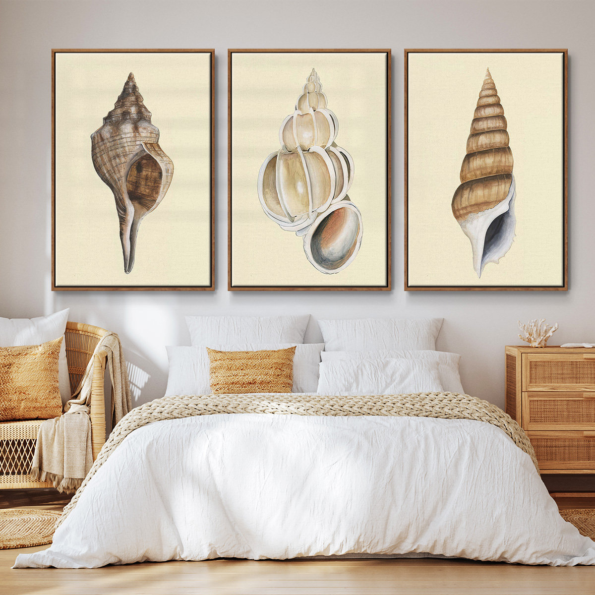 Wexford Home Neutral-Toned Seashells I Framed On Canvas 3 Pieces Set ...