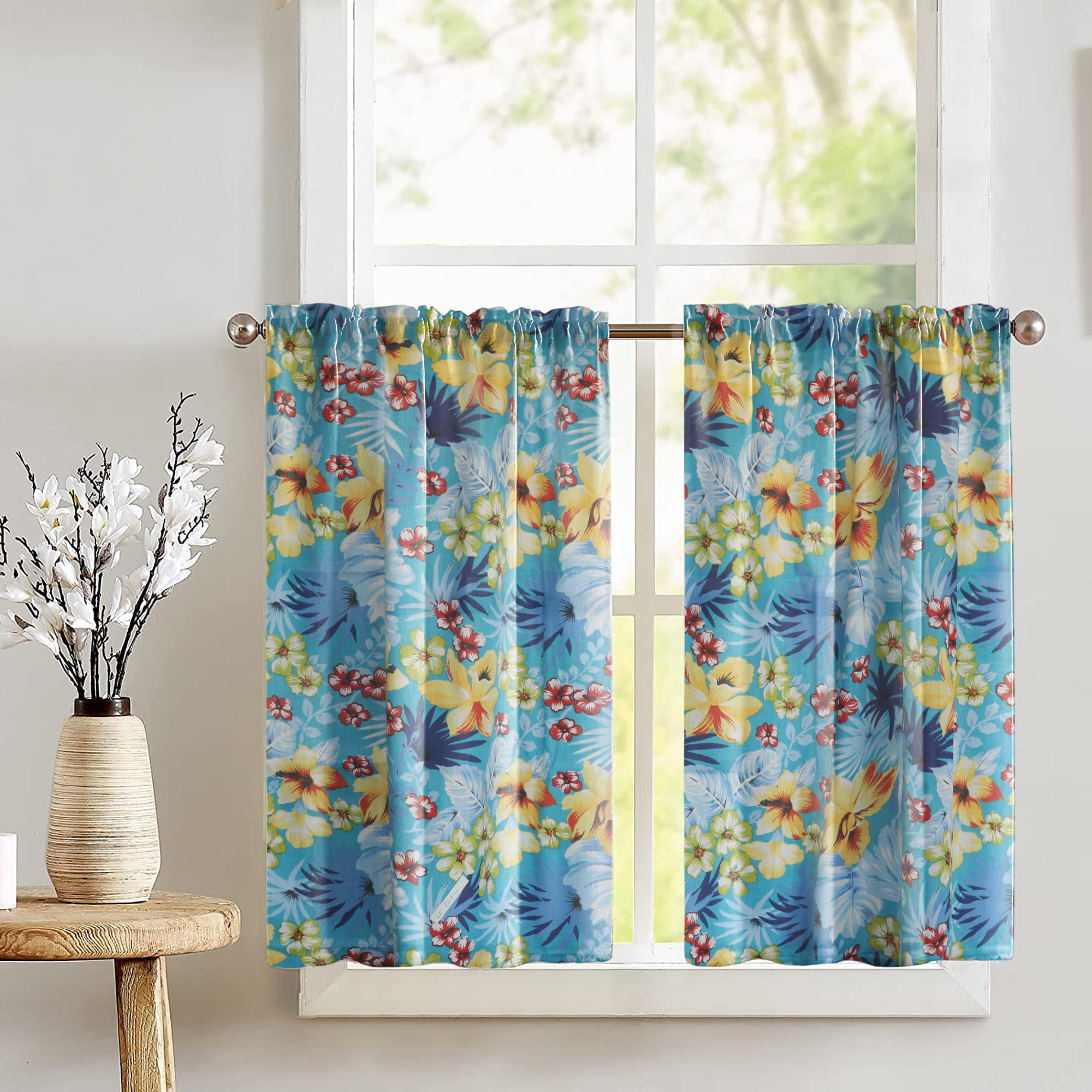 lovemyfabric Hawaiian Tropical Print Cafe Tier Curtains | Wayfair