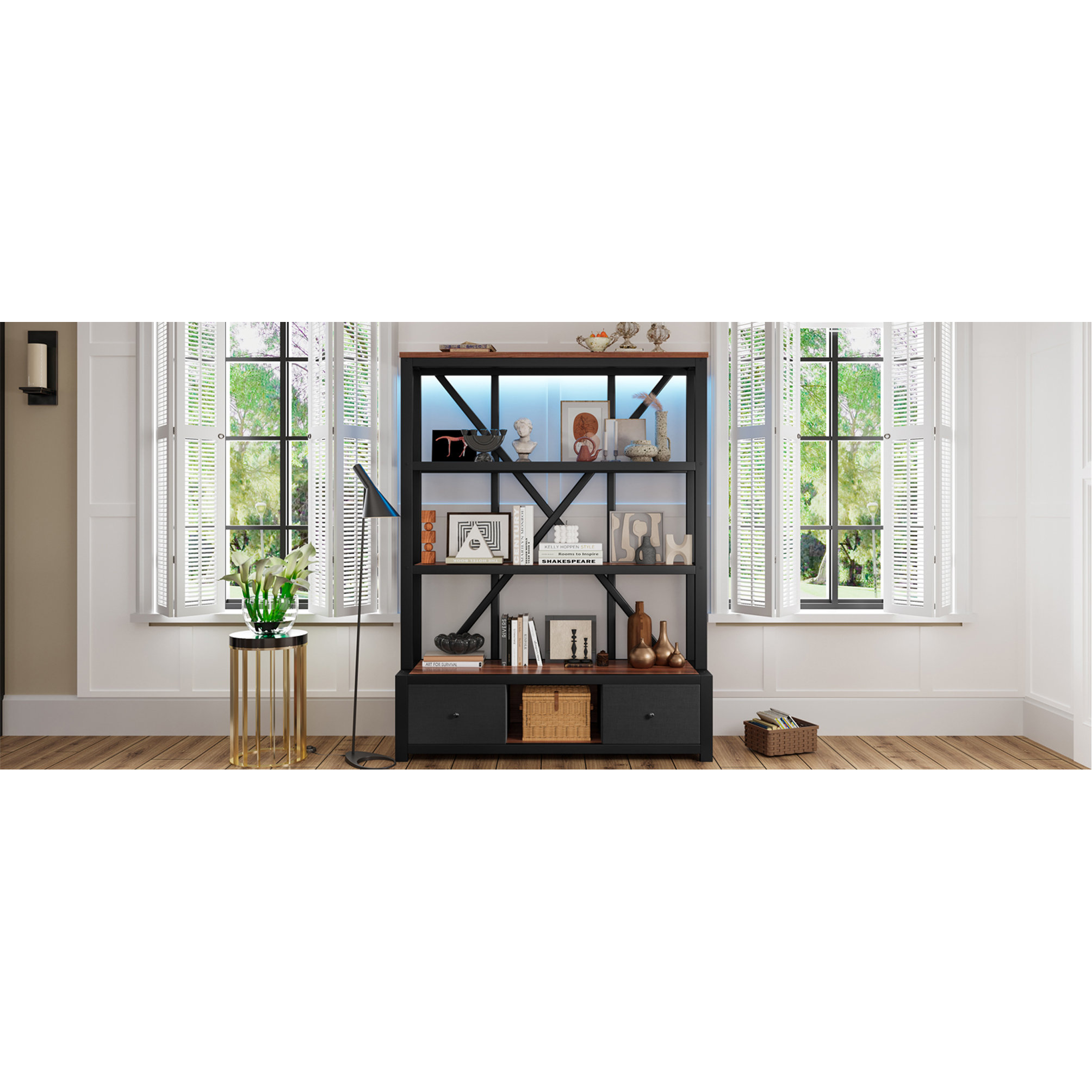 17 Stories 3-Shelf Metal Bookcase With Drawers For Home Office, Open ...
