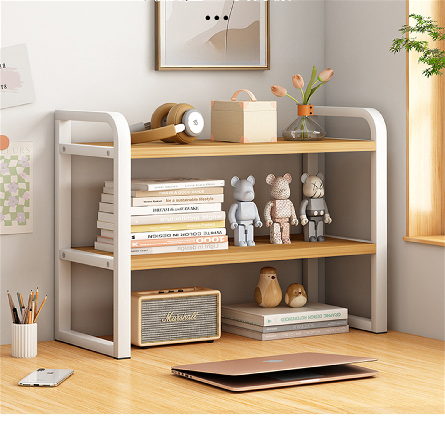 Latitude Run® Desktop Storage Shelf, Multi-Layer Desk Organizer, Office ...