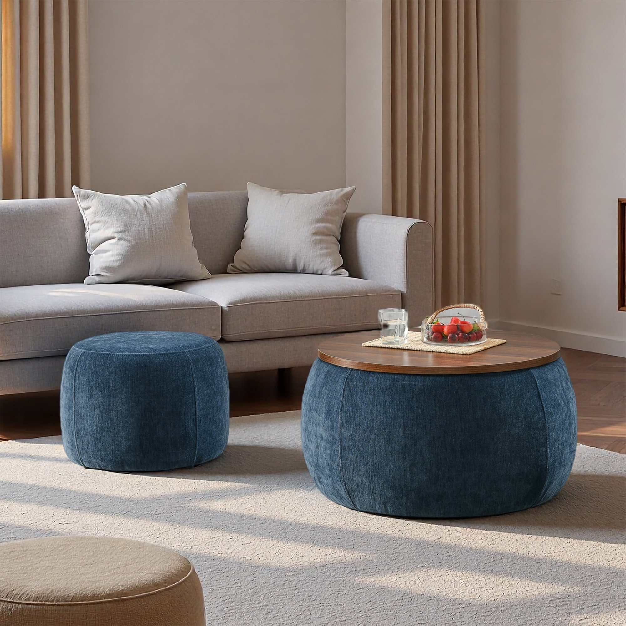 Ivy Bronx Round Storage Ottoman, 2 In 1 Function, Work As End Table And ...