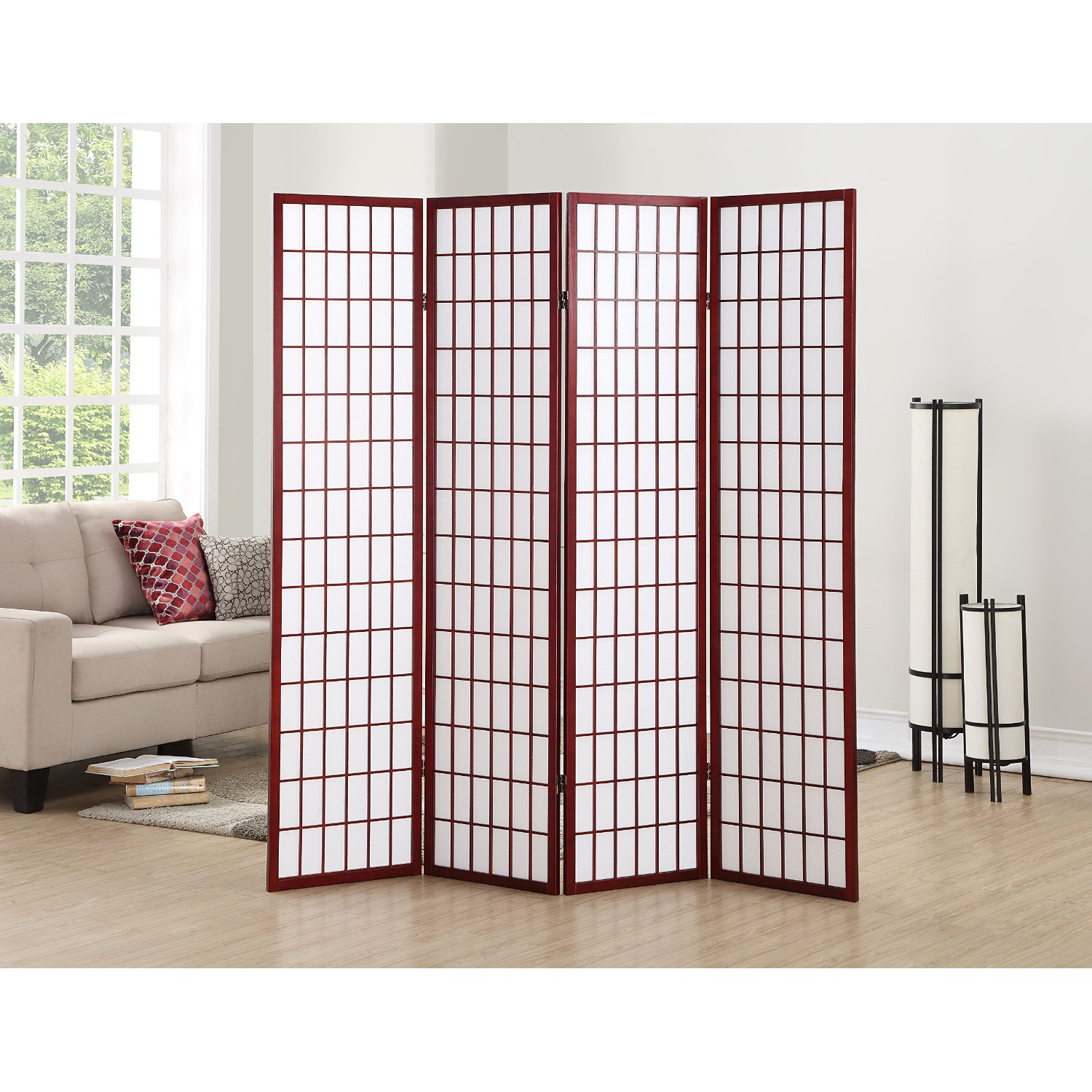 Latitude Run® Oriental Shoji 4 Panel Screen Room Divider, Cherry | Wayfair