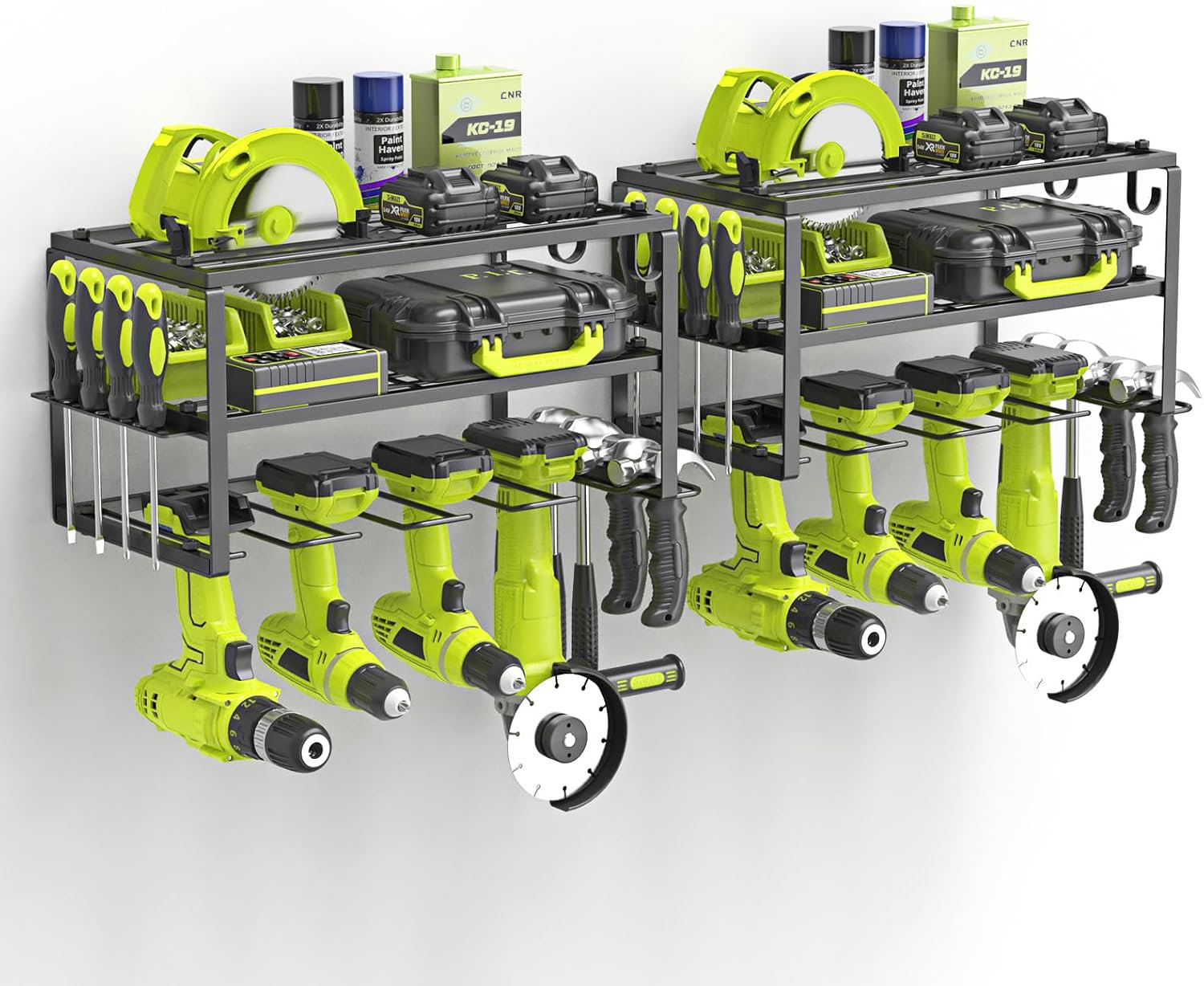 17 Stories 3-Tier Heavy Duty Steel Power Tool Organizer, Wall Mounted ...