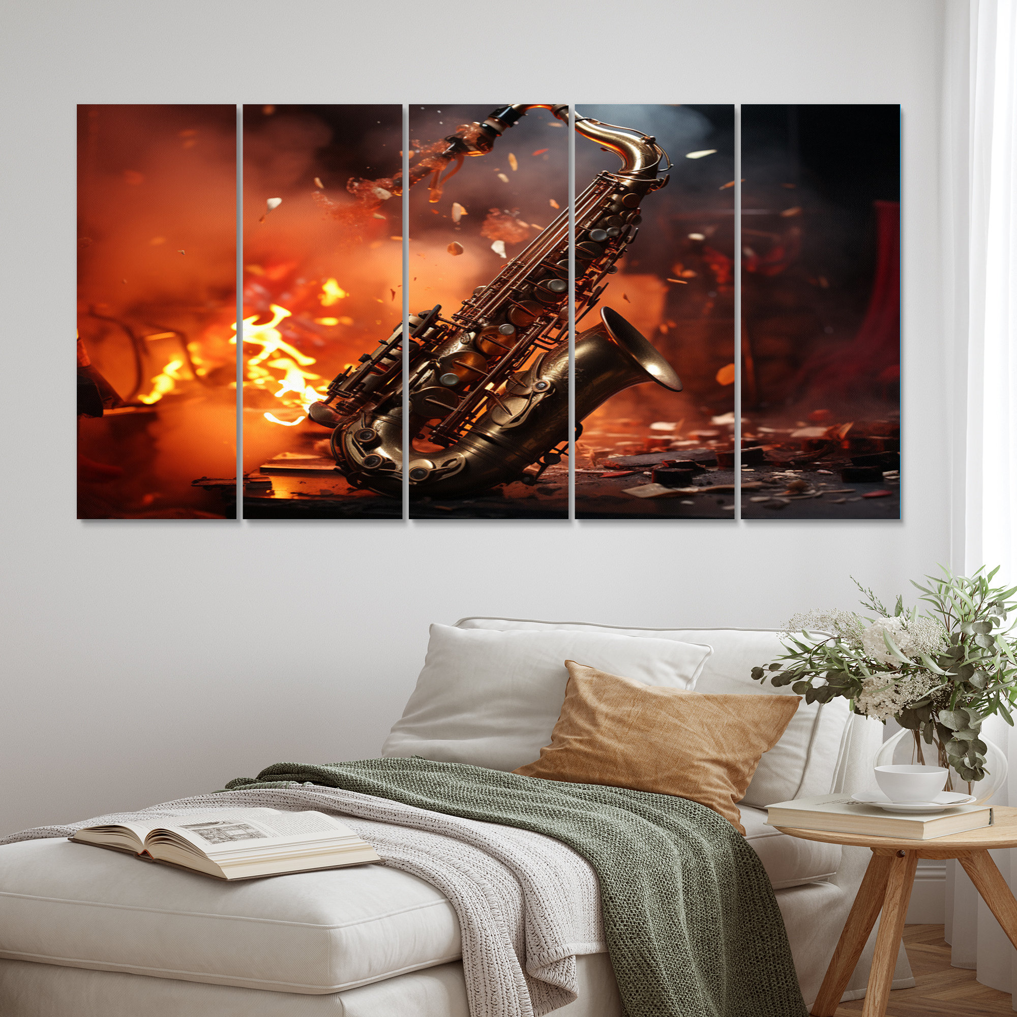 Latitude Run® Orange Black Fire Sax Tools Music - Music Metal Wall Art ...