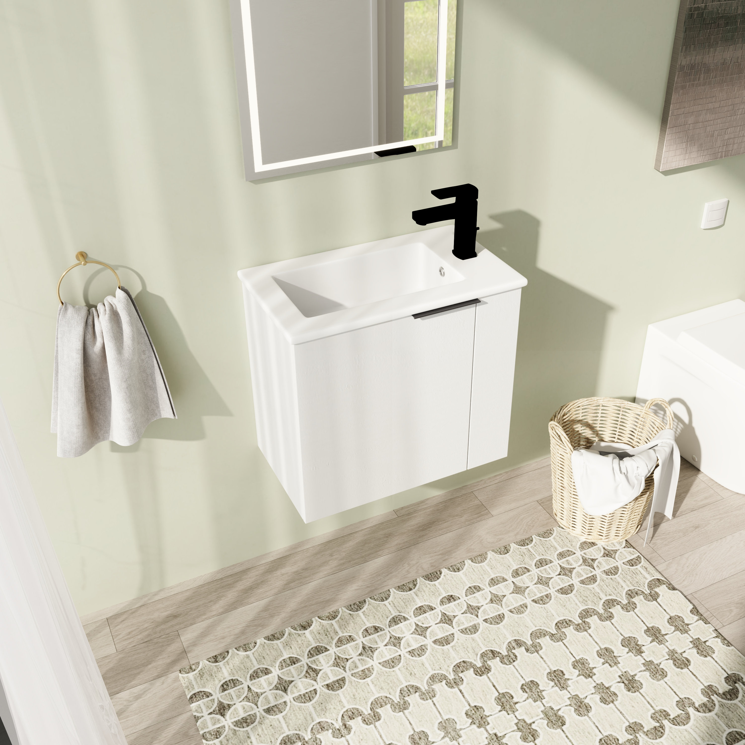 Ebern Designs 13 inch Wall Mounted Single Bathroom Vanity With Ceramic ...