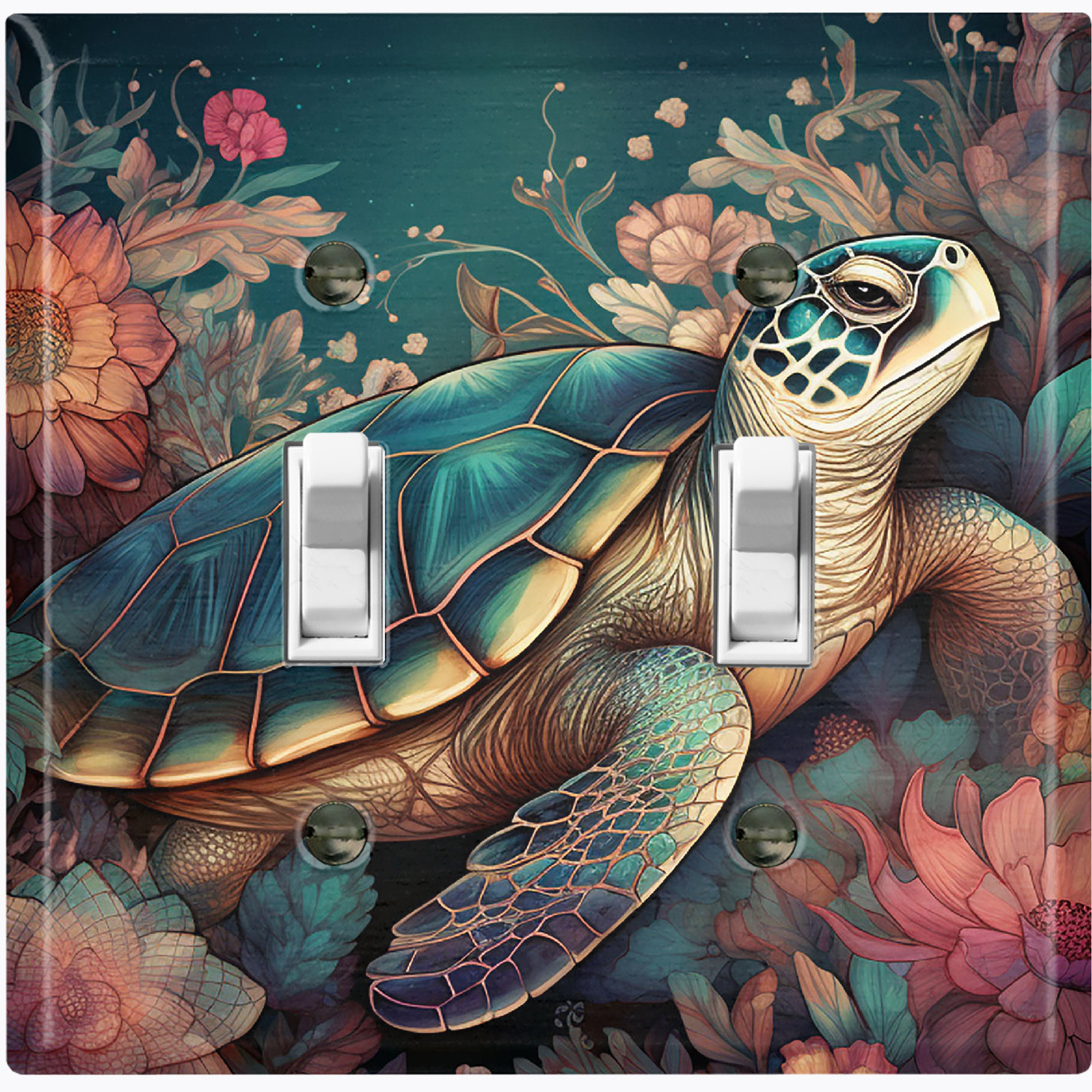 WorldAcc Ocean Turtle Green Flower Nature Themed 2 - Gang Toggle Light ...
