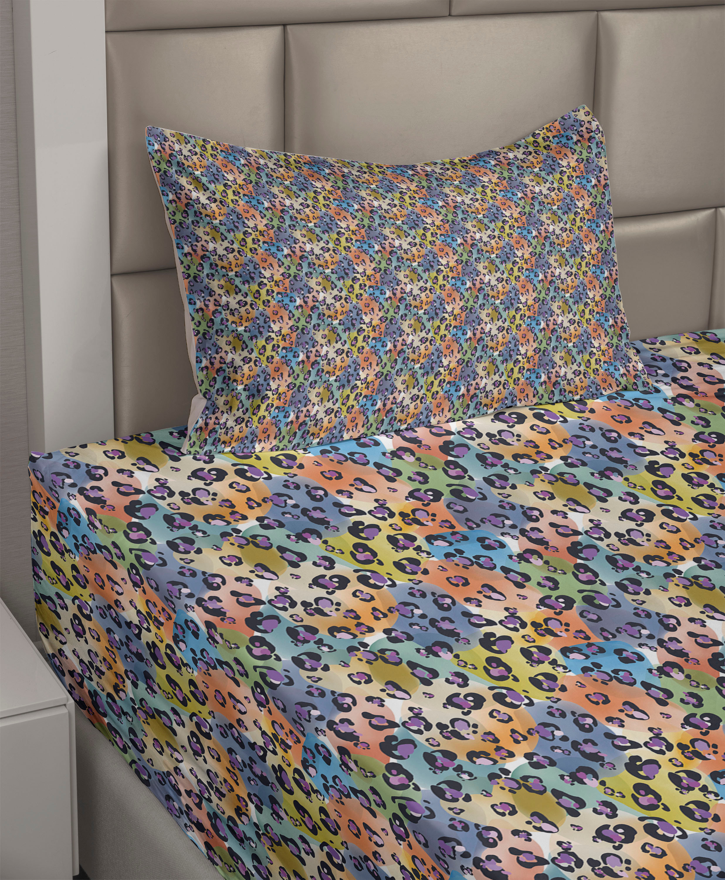 Ambesonne Leopard Print Sheet Set Camouflage Wild Cat Pale Seafoam and ...