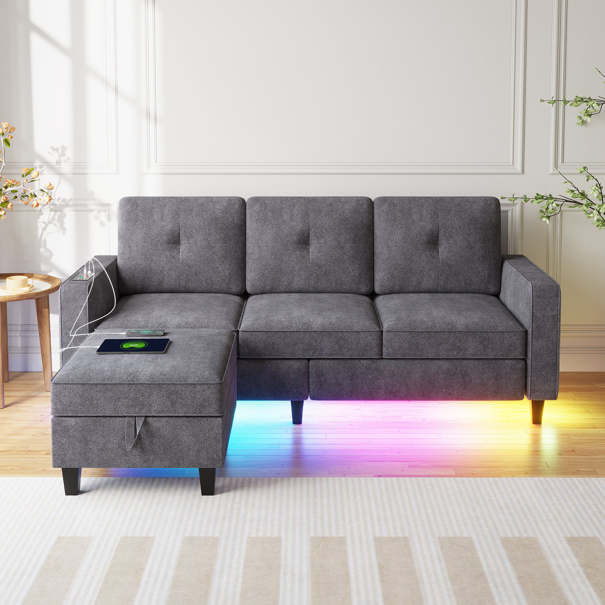 Ebern Designs Modern Convertible Sofa With Storage, Removable Cushions ...