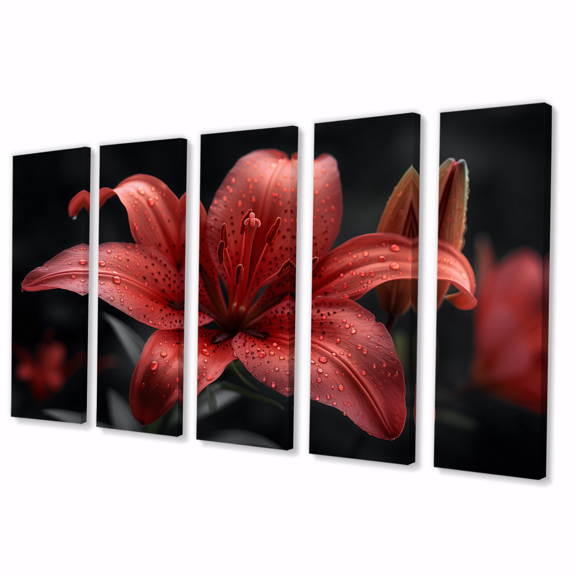 Ebern Designs Modern Red And Black Lilies Photo - Lilies Canvas Art Set ...