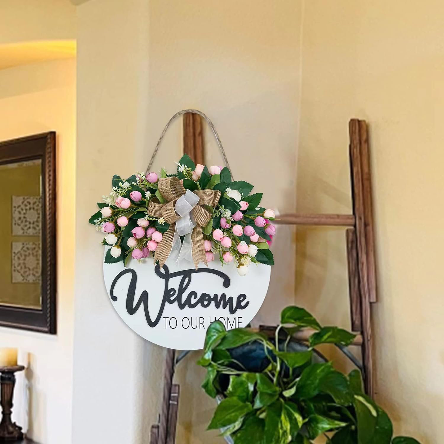 Lark Manor 3D Spring Summer Welcome Wreaths For Front Door, Wood Door ...
