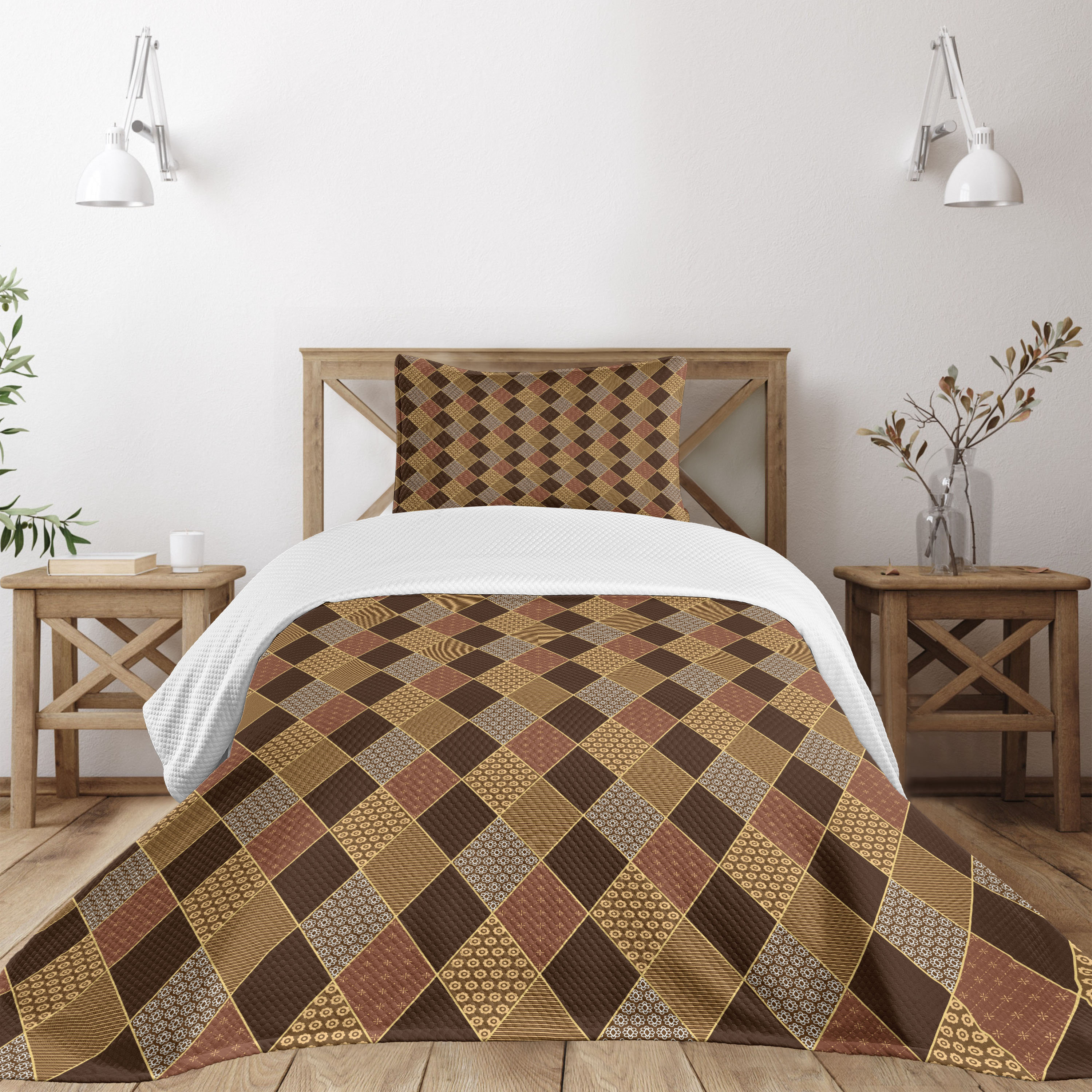 Ambesonne Brown Bedspread Set Classic Lozenge Pattern Pale Brown ...