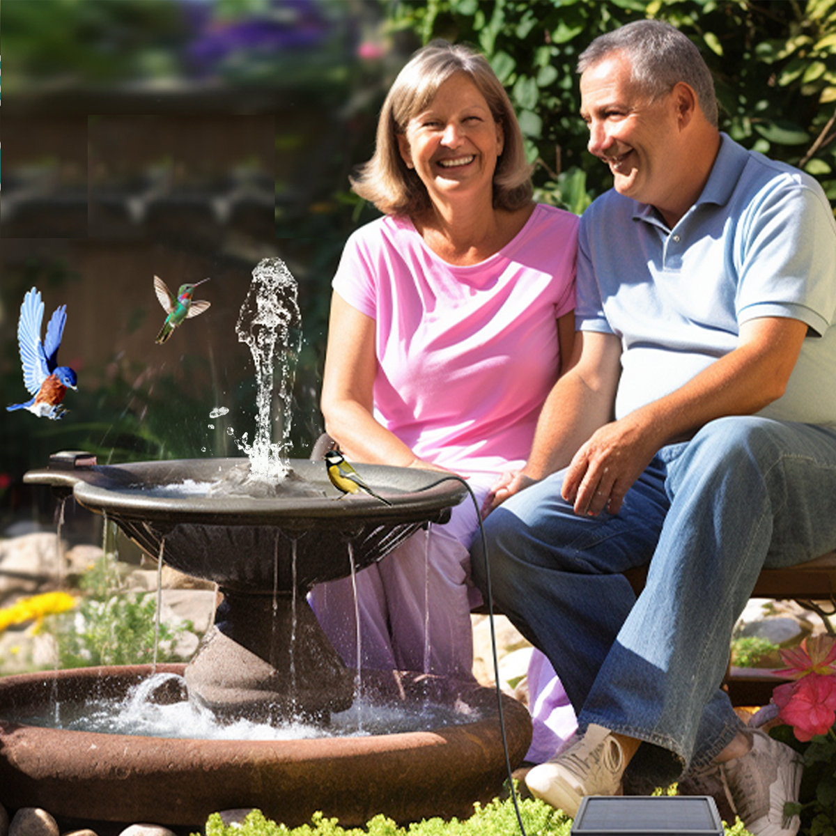 Arlmont & Co. Bird Bath Water Fountain, Granite Air Pump Rock With Pump ...