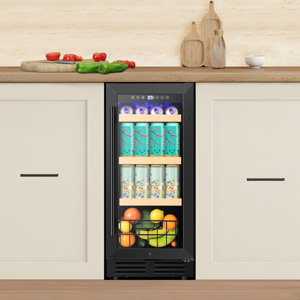 Tittla 15" Black Beverage Refrigerator 130 Can Built-In/Freestanding ...