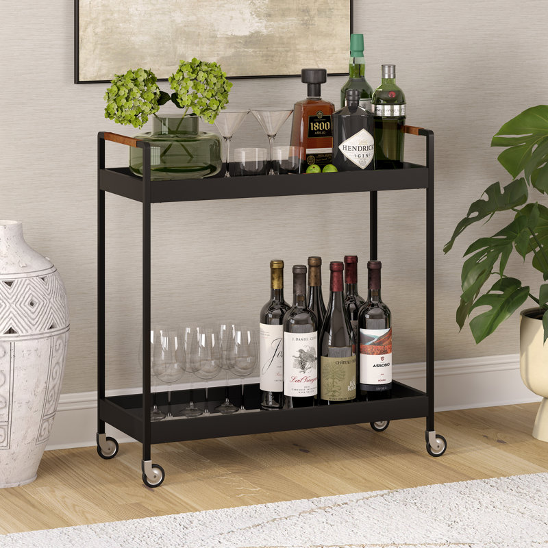 Latitude Run® Riyo 33" Wide Rectangular Bar Cart in Blackened Bronze ...