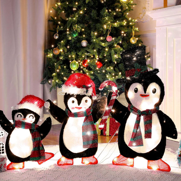 The Holiday Aisle® 3 Pcs Christmas Penguins Outdoor Decorations Pre-Lit ...