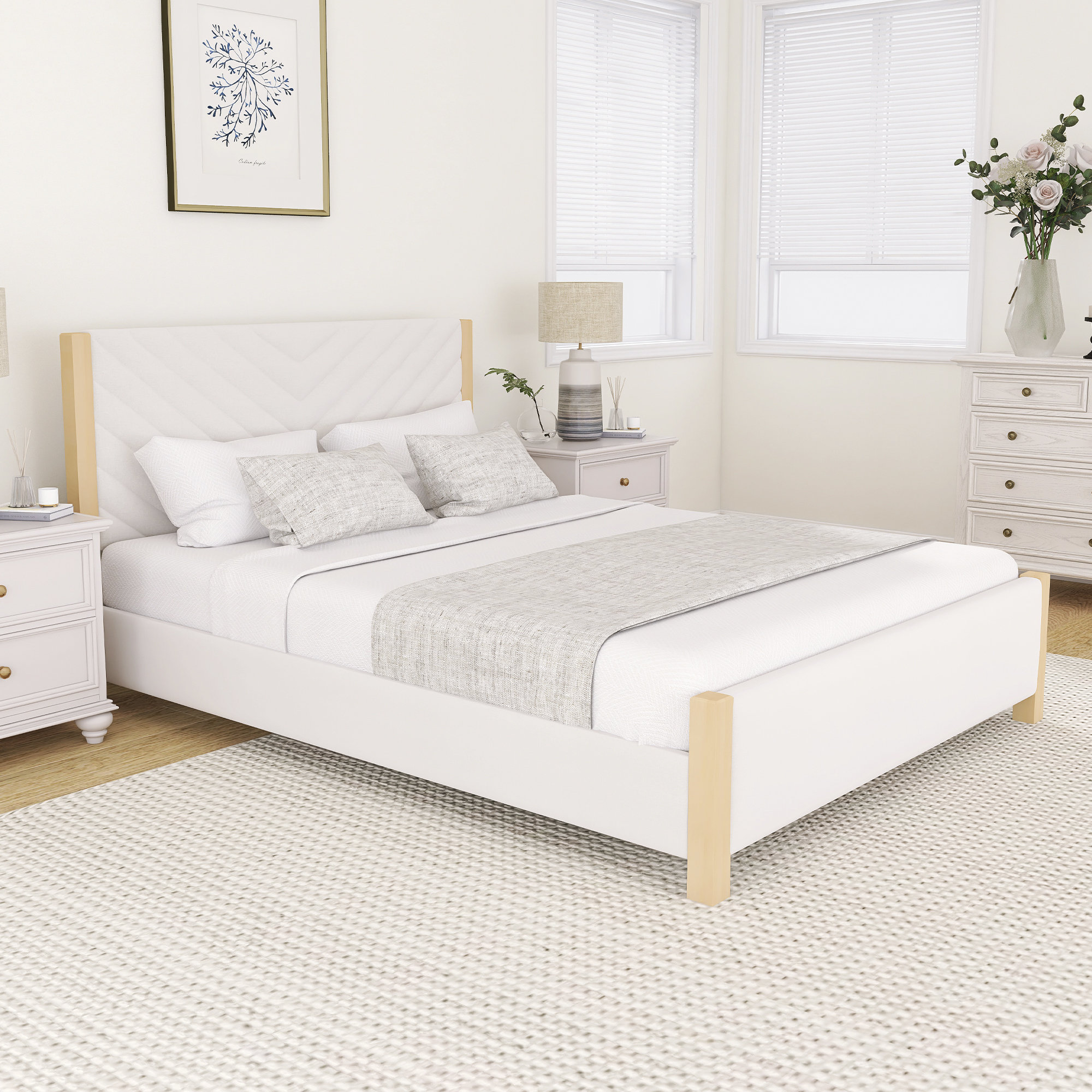 Magic Racks Queen Size Modern Mid-Century Upholstered Platform Bed ...