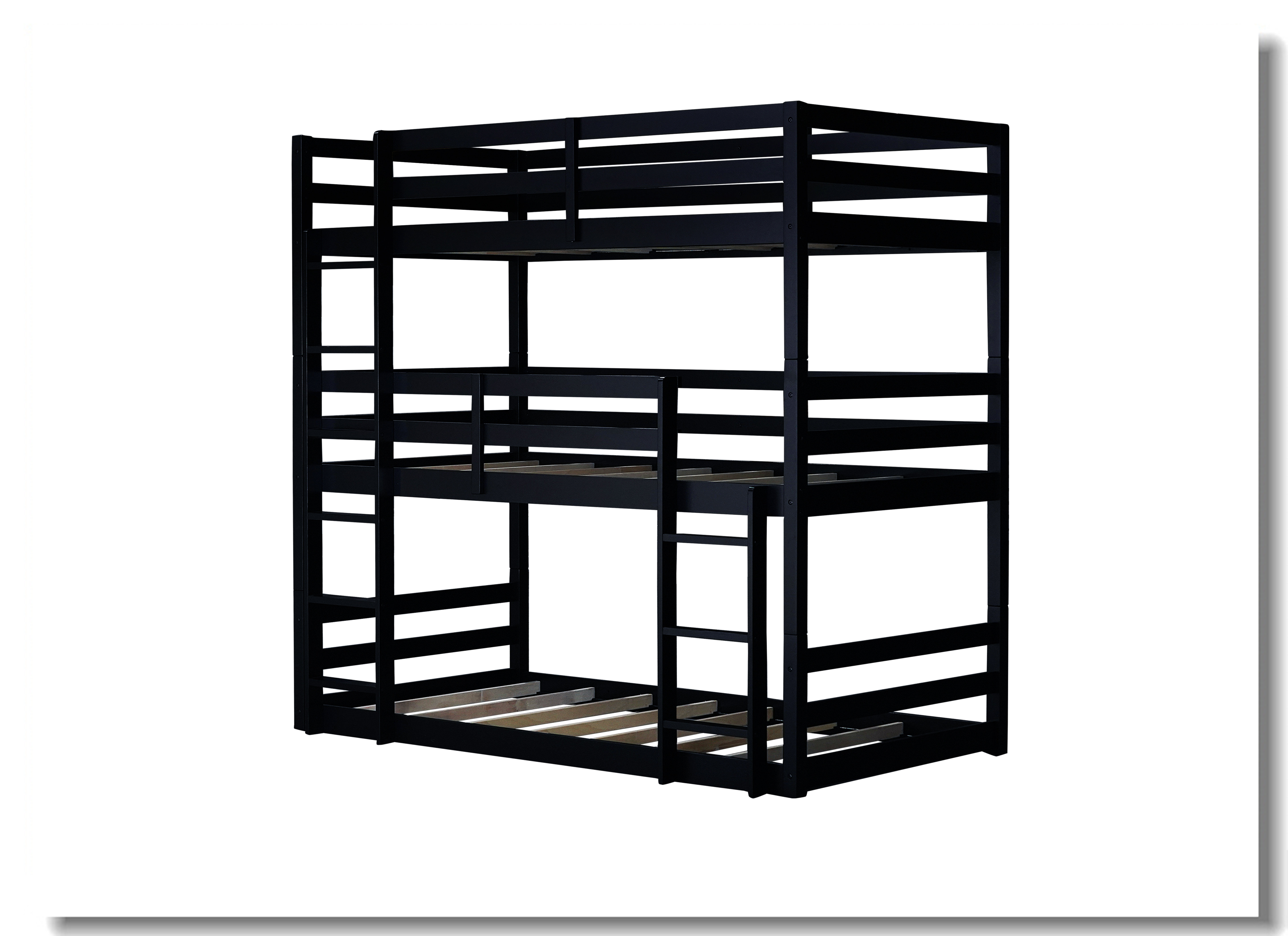 Harriet Bee Triple Rubber Wood Bunk Bed With Two Built-In Ladders ...