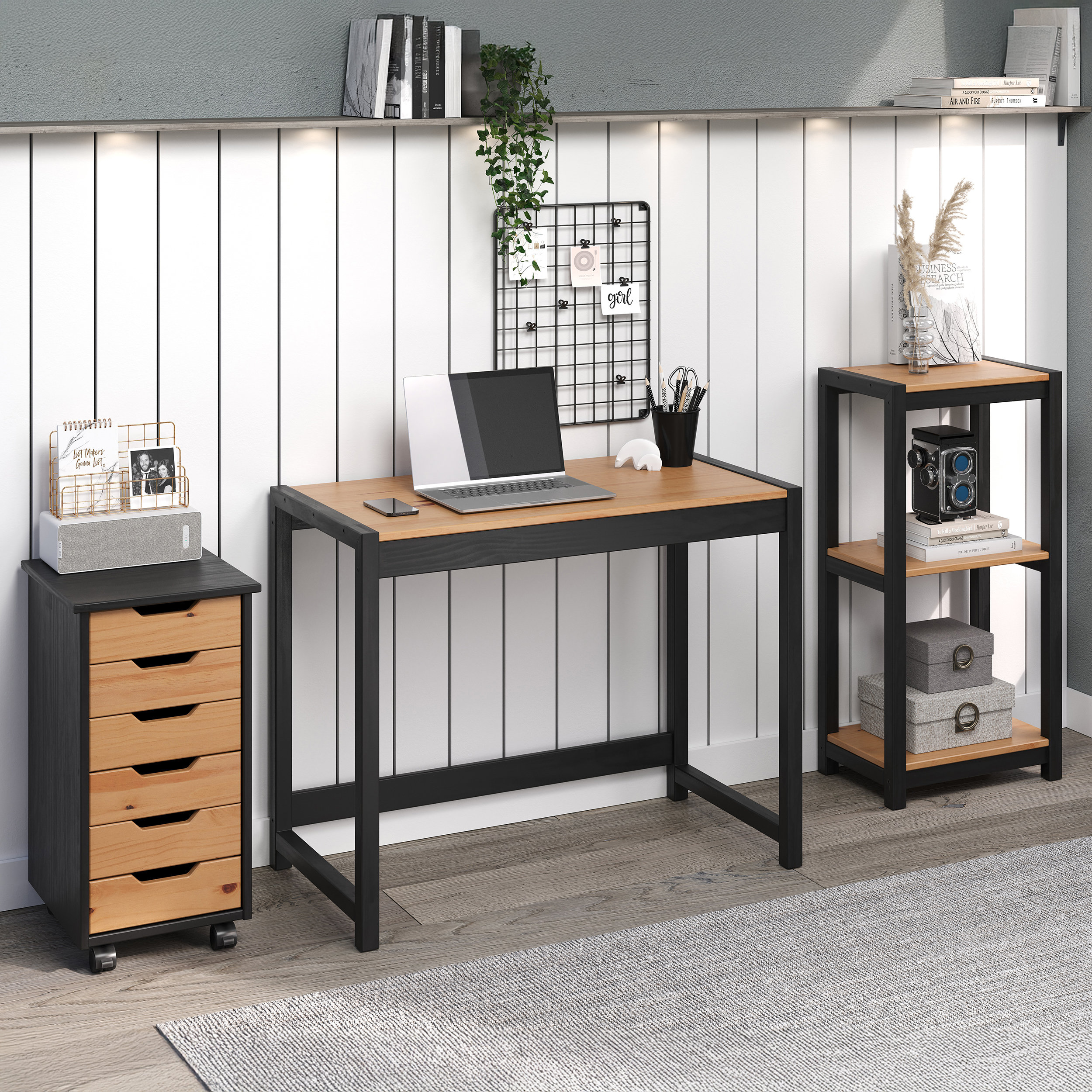 Ebern Designs Agantha 3 Piece Solid Wood Writing Desk Office Set ...