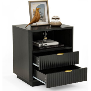 Hokku Designs Fluted Nightstands Set Of 2, Black Night Stands With 2 ...
