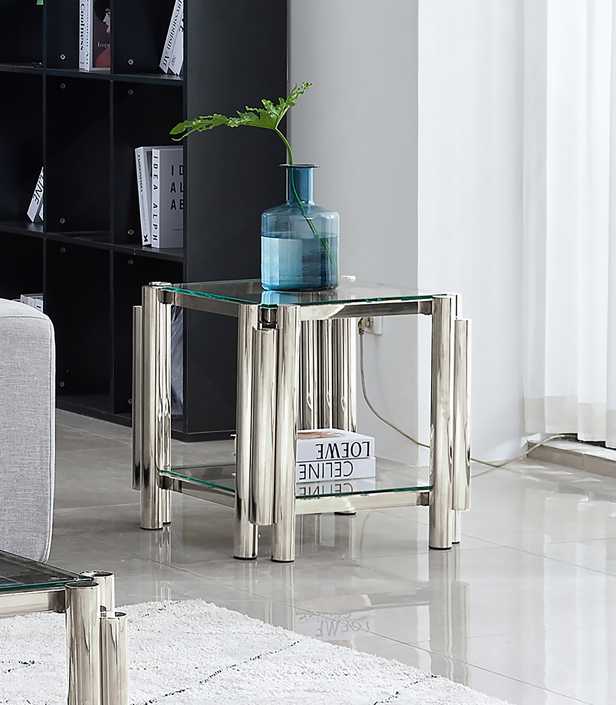 Orren Ellis 20 Inch Square End Table, Modern Stainless Steel End Table ...