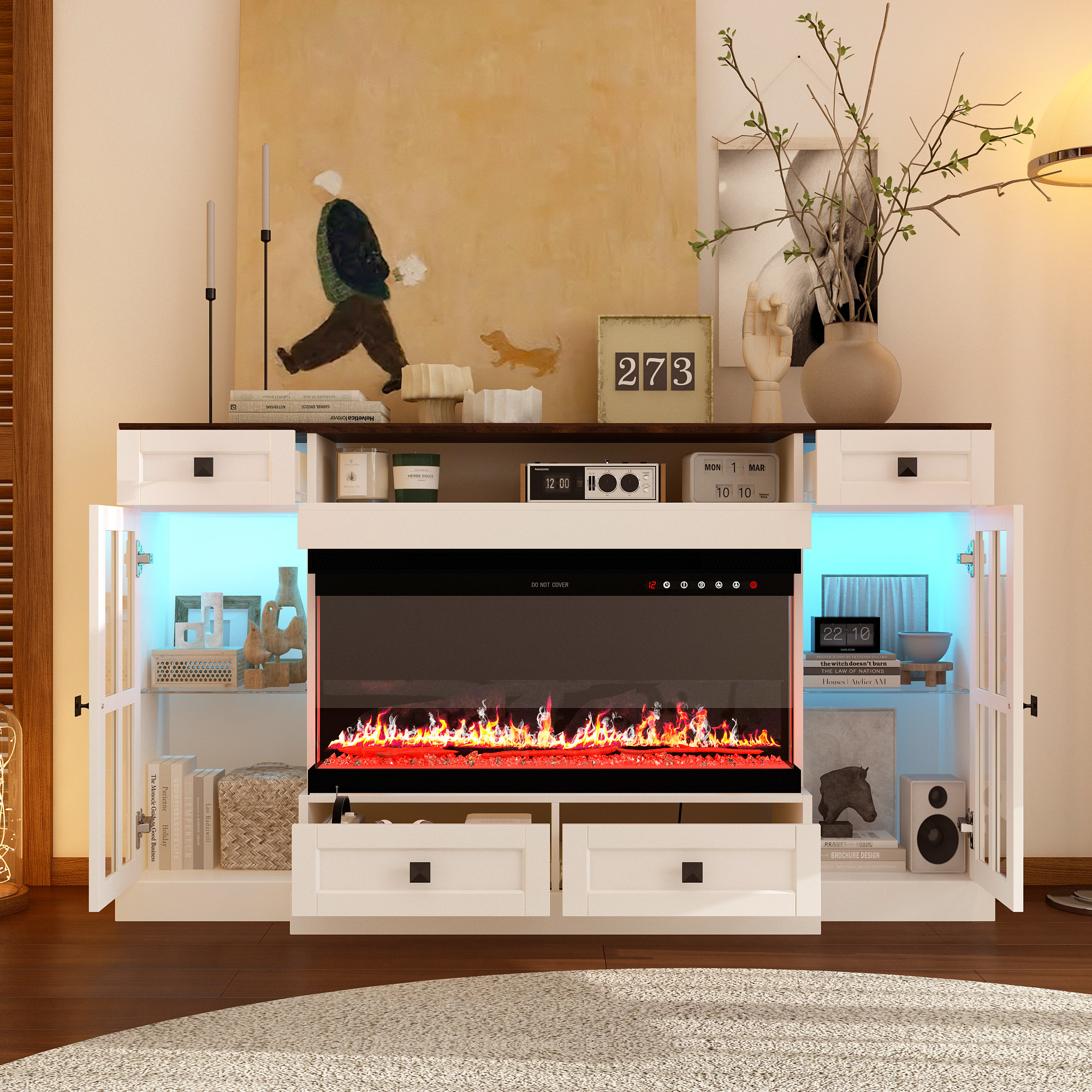 Gracie Oaks TV Cabinet With Electric Fireplace Heater And Adjustable ...