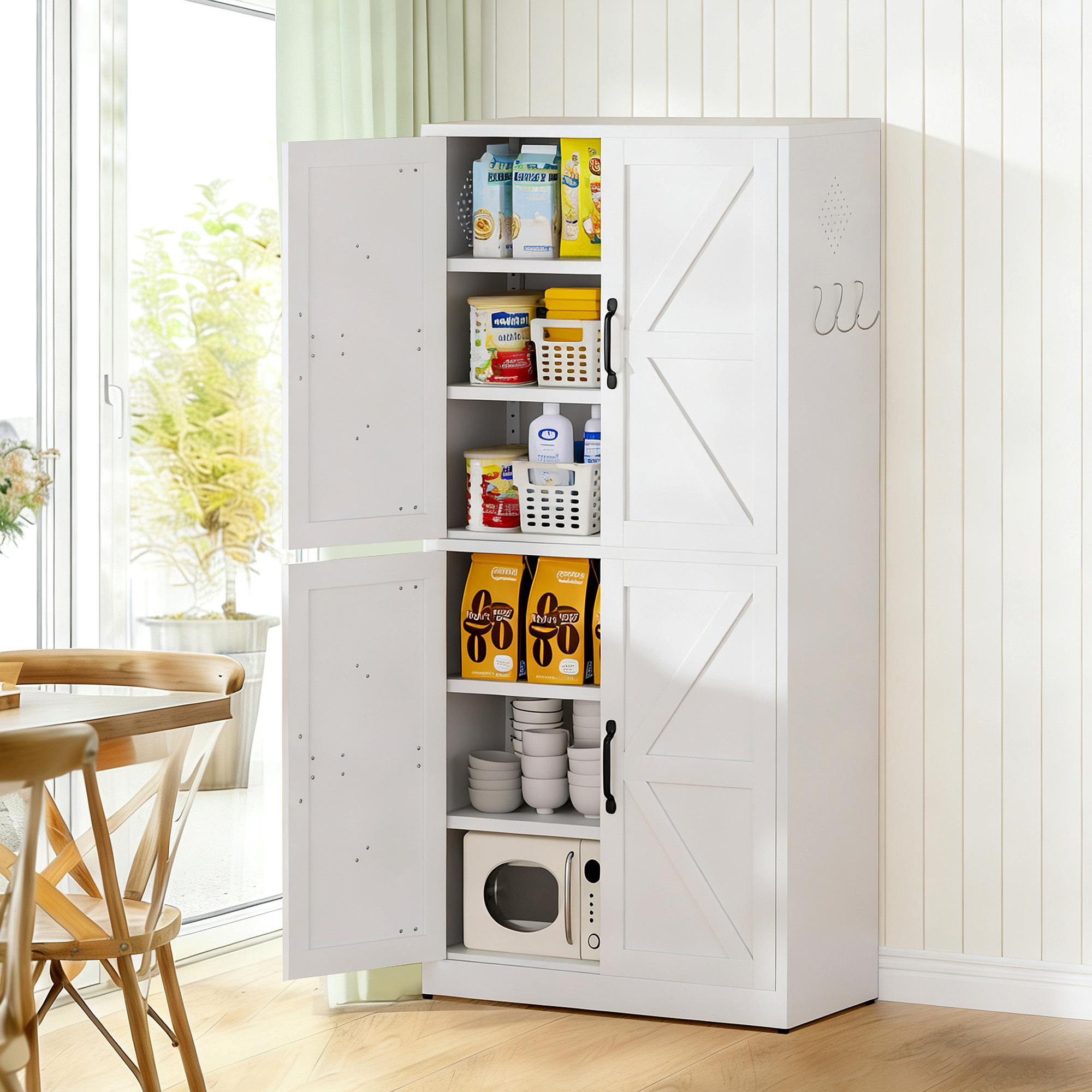 August Grove® White Steel Kitchen Pantry Storage Cabinet With ...