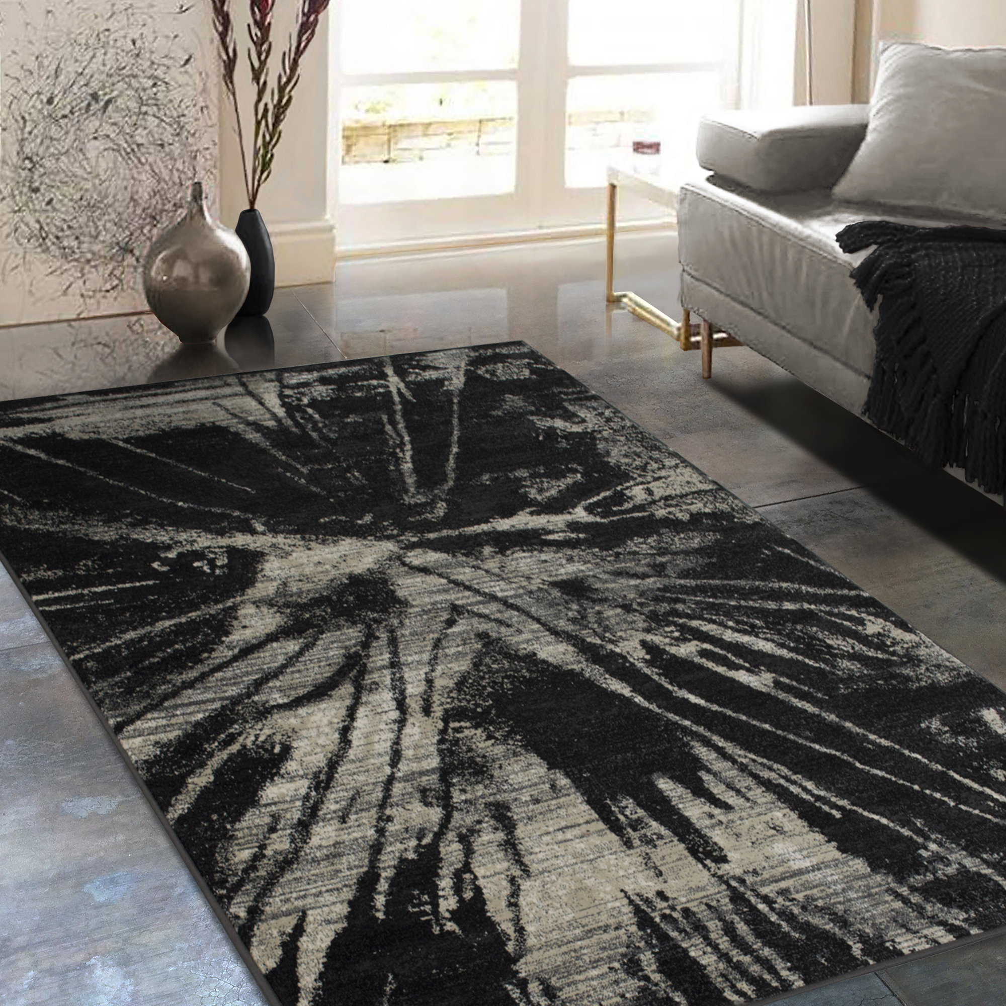 Ivy Bronx Allstar 5X7 Modern Accent Rug In Charcoal Grey With Ivory ...
