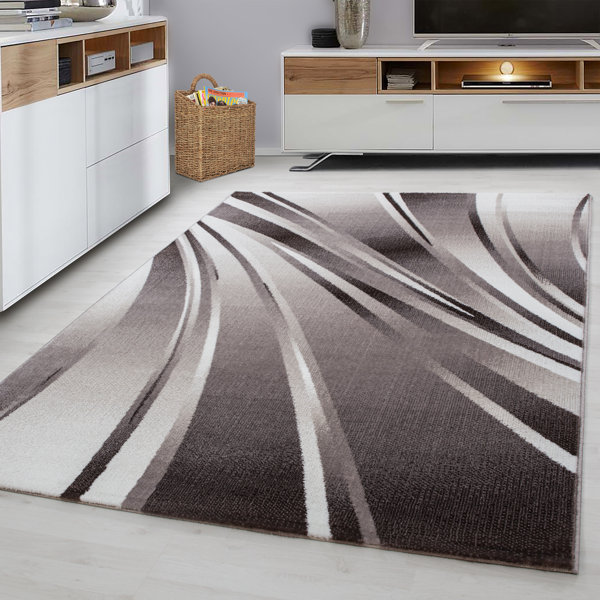 Ayyildiz Hali Parma Abstract Waves Machine Woven Black Area Rug ...