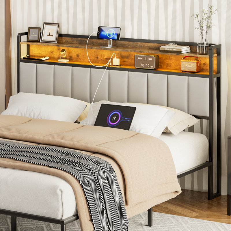 Wrought Studio Idrish Upholstered Storage Headboard With Led Lights And ...