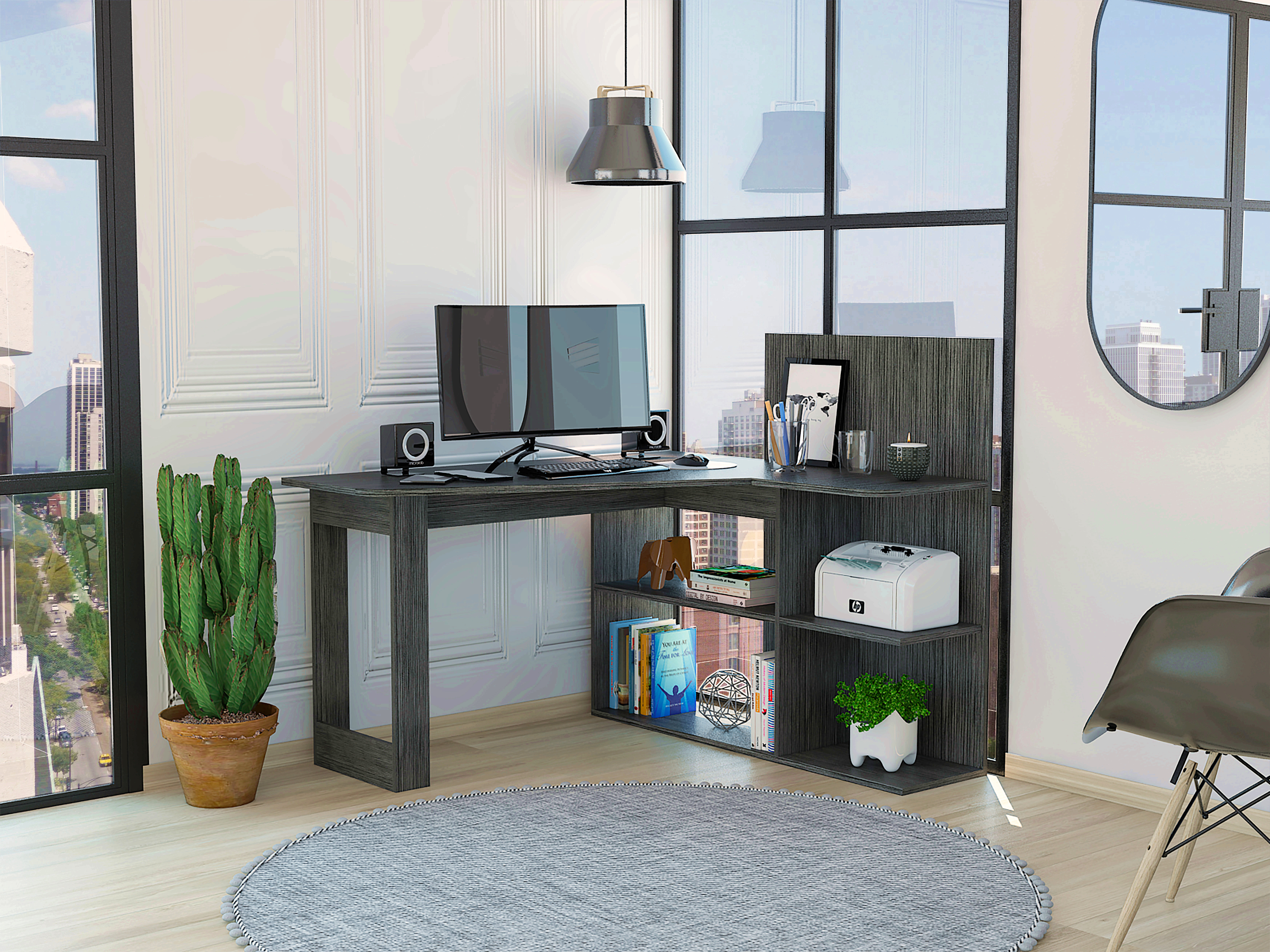 Hokku Designs Fairfield 4-Shelf L-Shaped Computer Desk | Wayfair