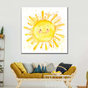 Zoomie Kids Watercolor Sun On Canvas Print | Wayfair